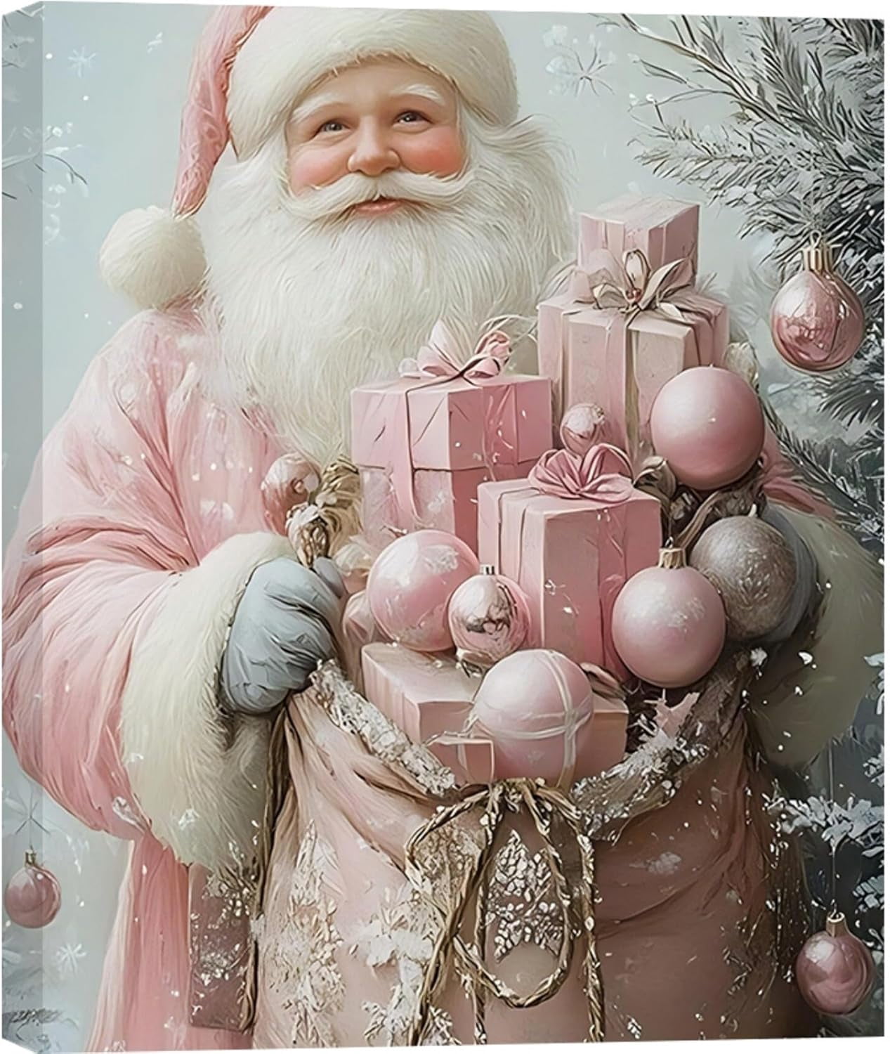 Pink Christmas Canvas Wall Art, Santa Elegant Pictures for Girls ...