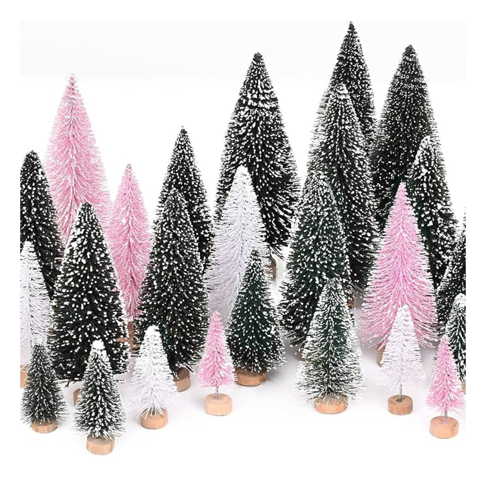 Pink Christmas Decorations, Mini Bottle Brush Christmas Trees, 21 Pcs ...