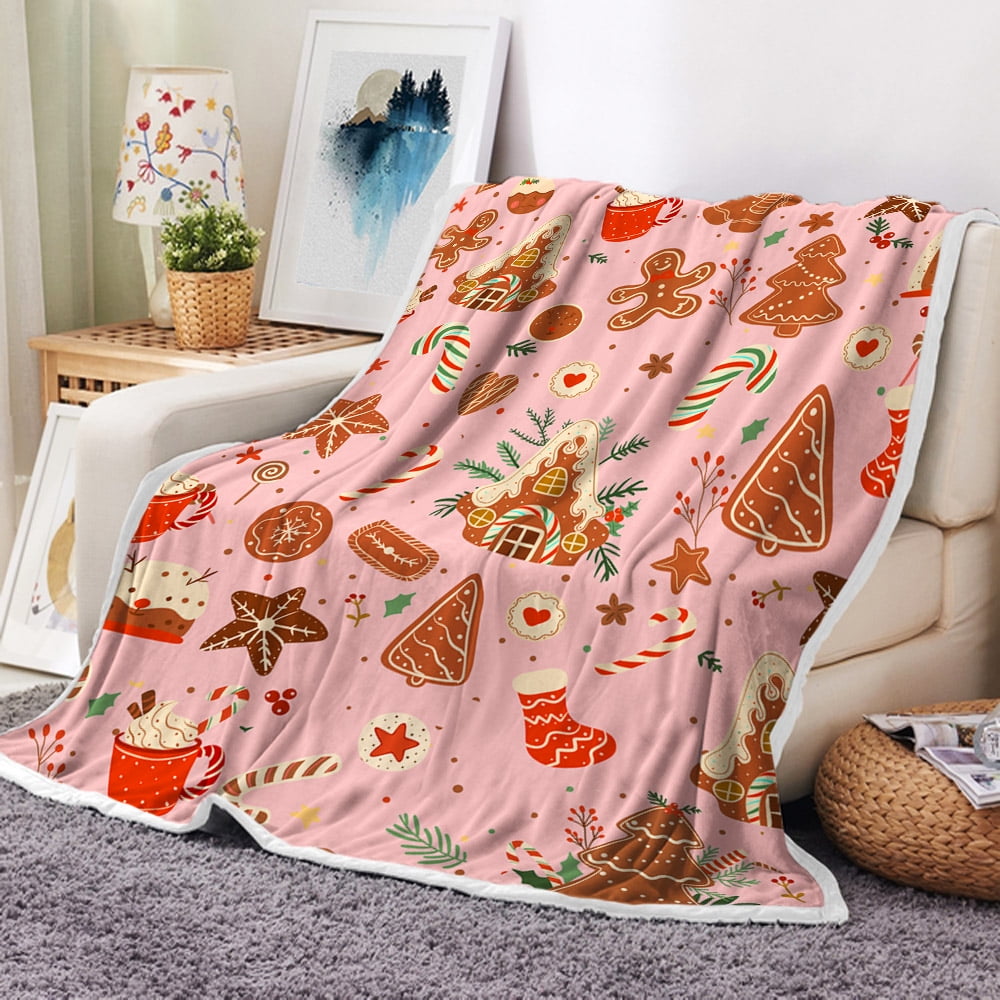 Pink Christmas Gingerbread Man Throw Blanket, Winter Cute Star ...