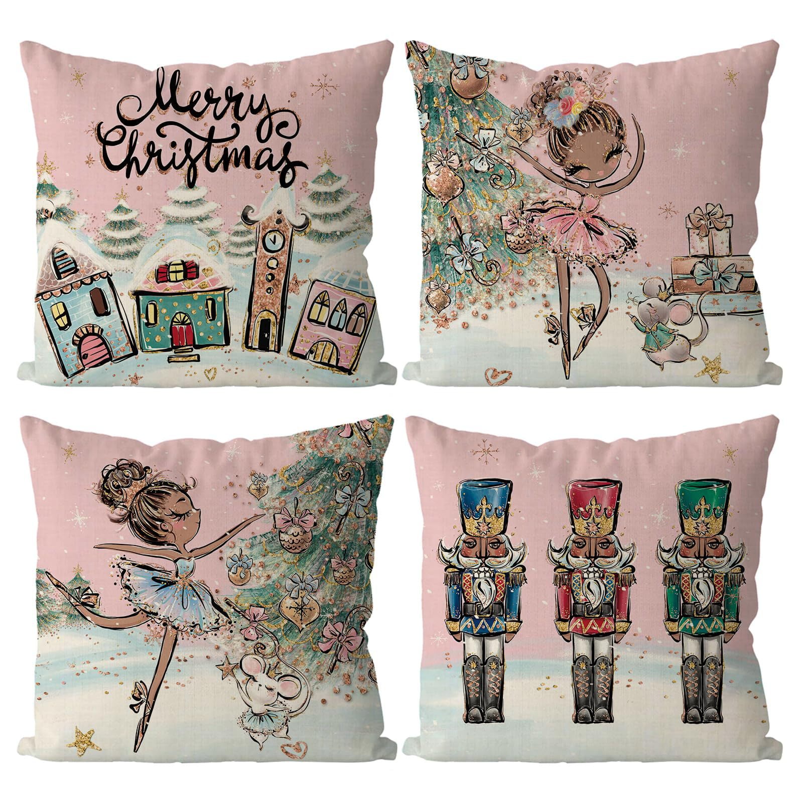 Pink Christmas Pillow Covers 18x18 Set of 4 Christmas Pillows ...
