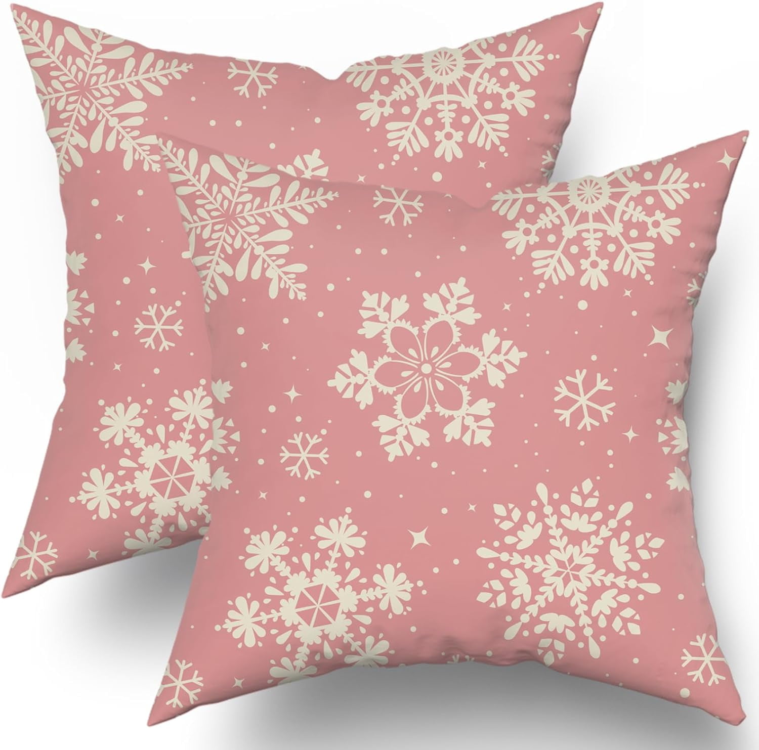 Pink Christmas Pillow Covers 20x20 Set of 2 Xmas Snowflakes Snow ...