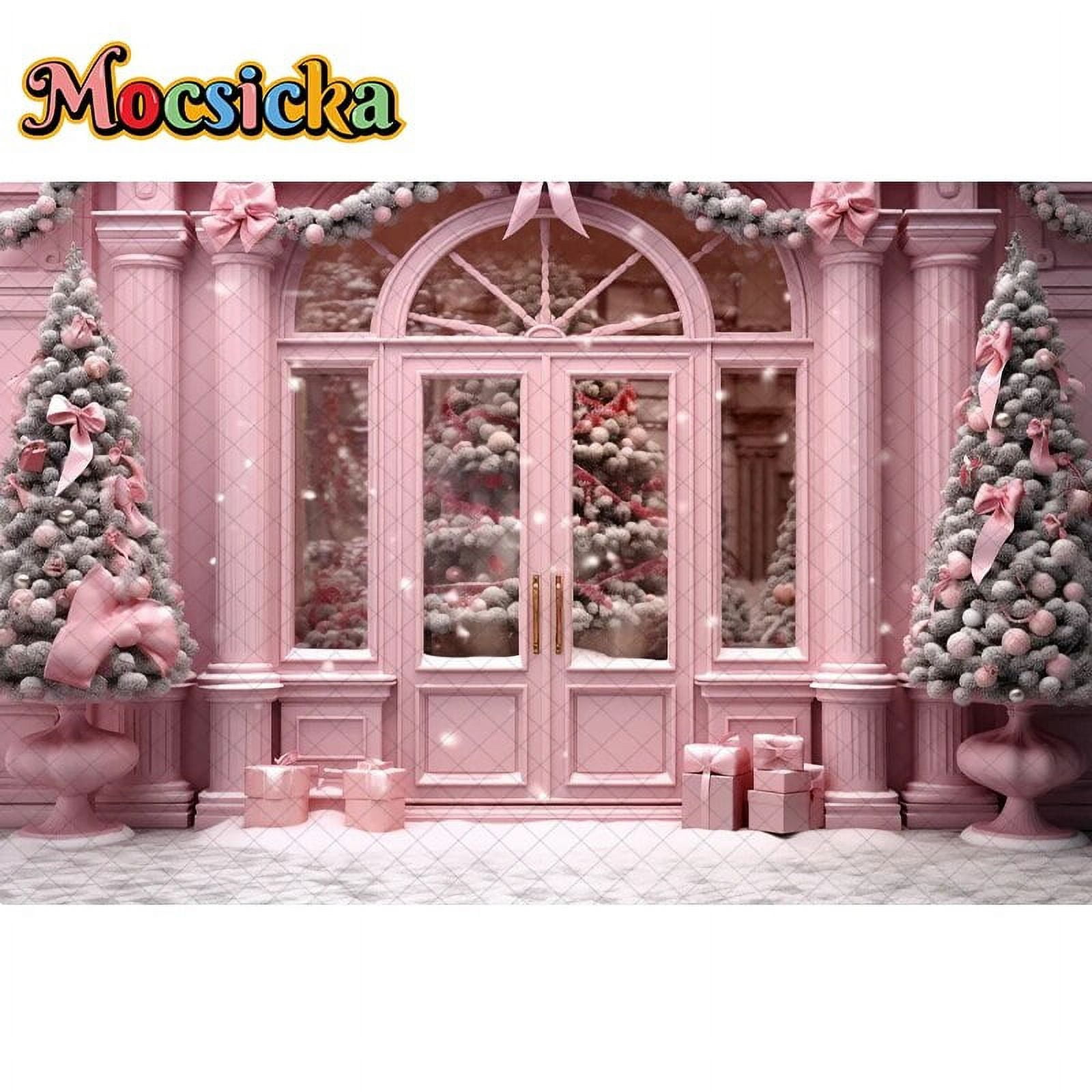 Pink Christmas Shop Backdrops Winter Xmas Tree Wreath Holiday Decor ...