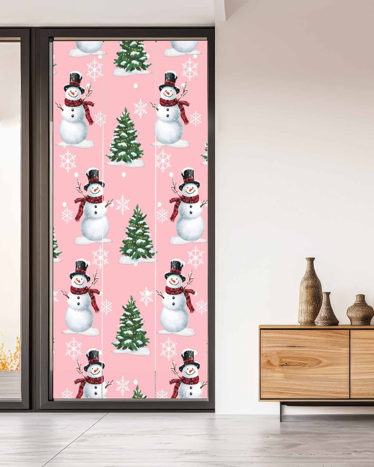 Pink Christmas Snowman Window Privacy Film Stained Glass Window Film ...