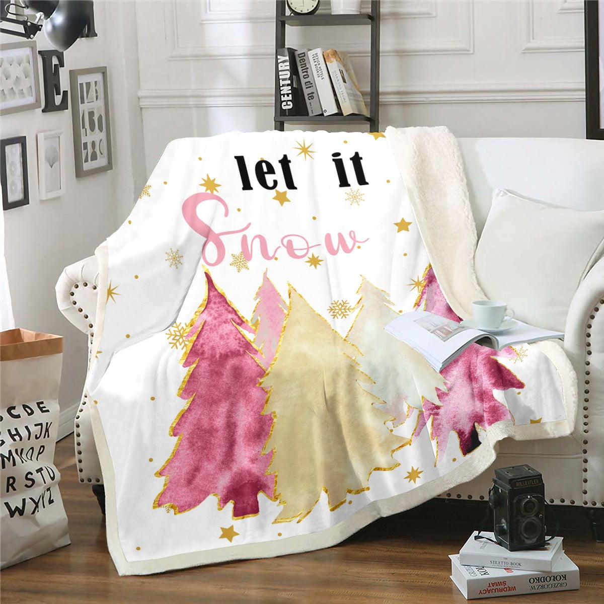Pink Christmas Tree Fleece Blanket for Sofa Bed Couch Home Dorm,Let It ...