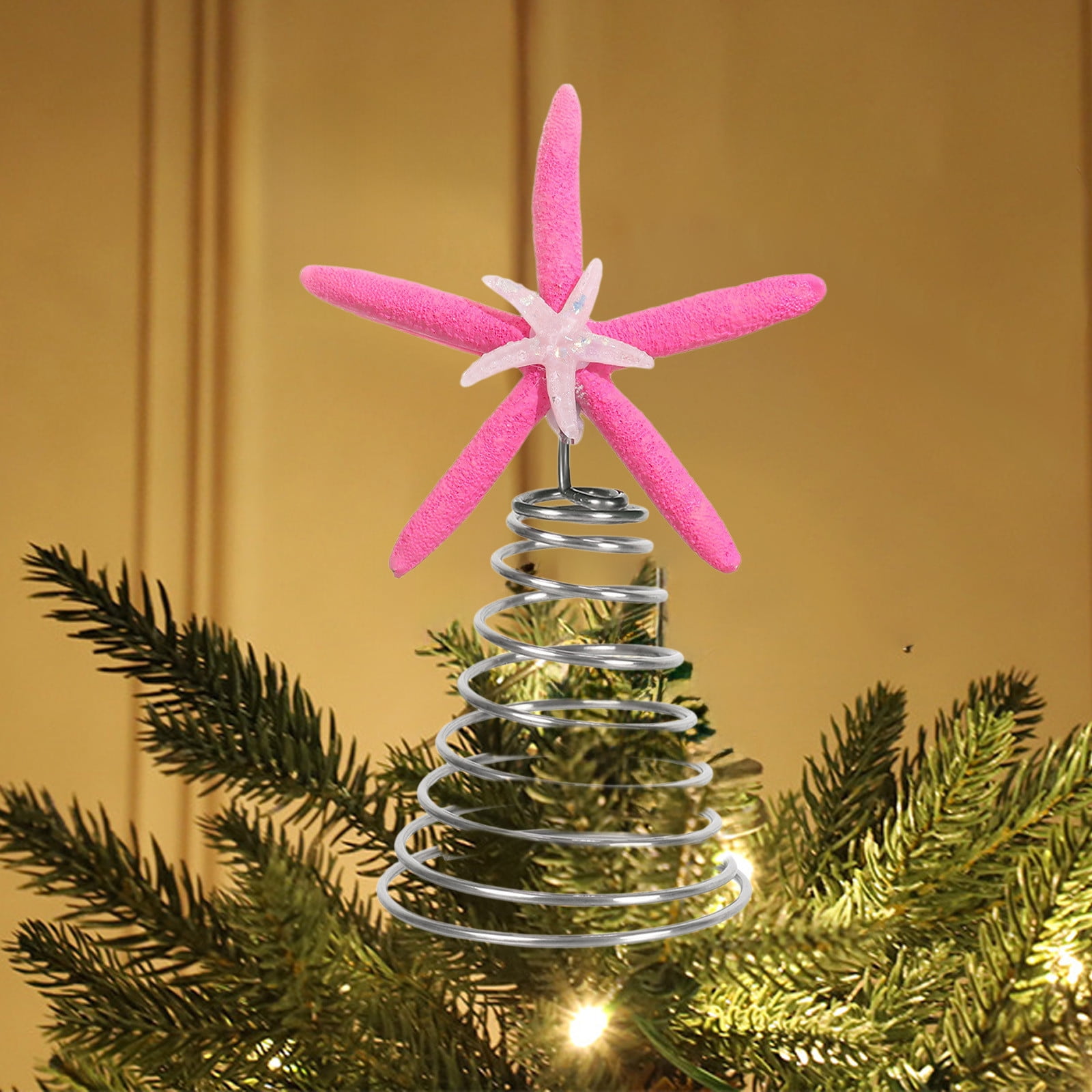 Pink Christmas Tree Topper Star - Glittering Tree Decor, Secure Base ...