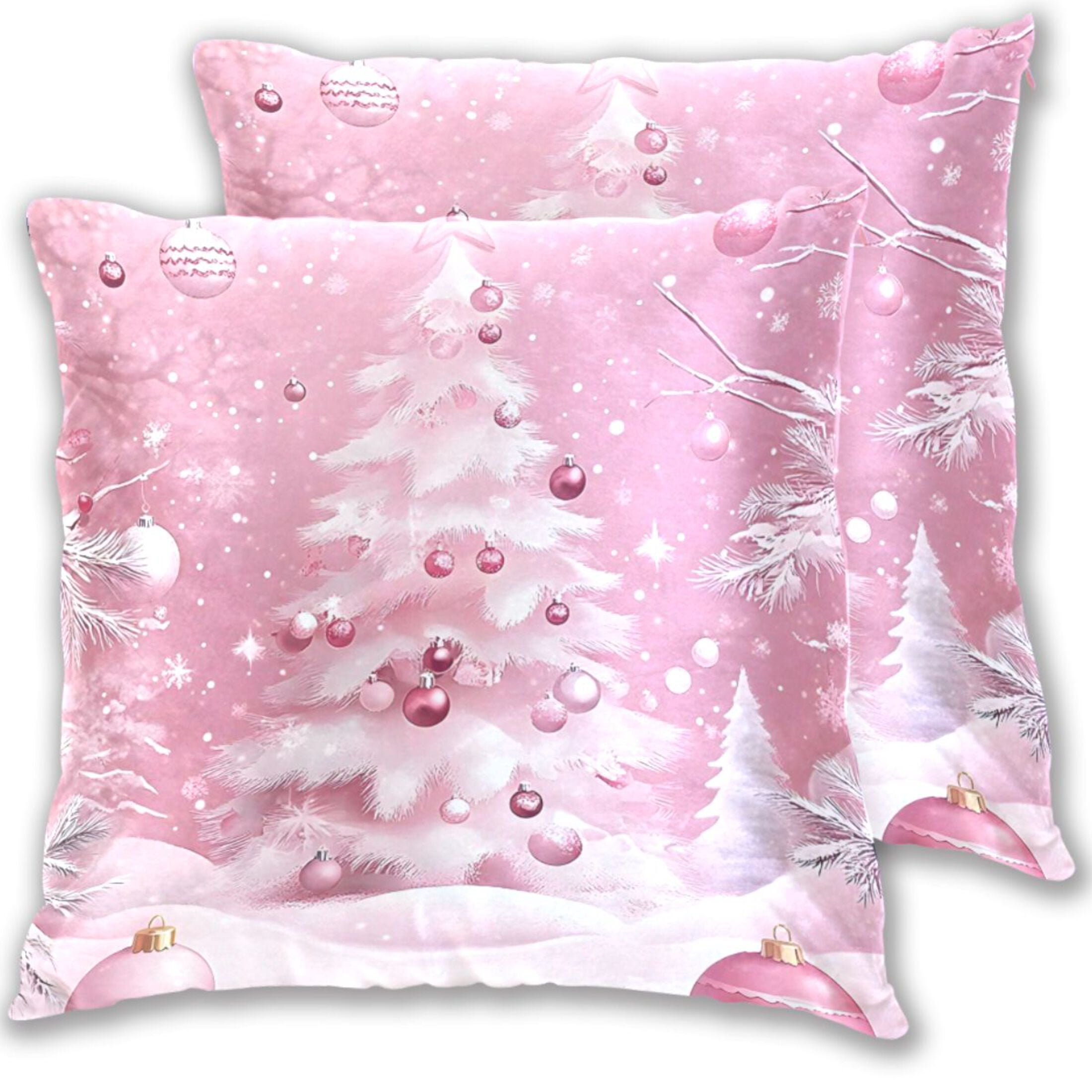 Pink Christmas Tree in Winter Throw Pillow Covers 16x16 Inch 2 Packs ...