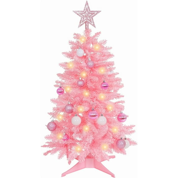 Pink Christmas Tree with Light 3ft Artifical Full Christmas Tree with ...