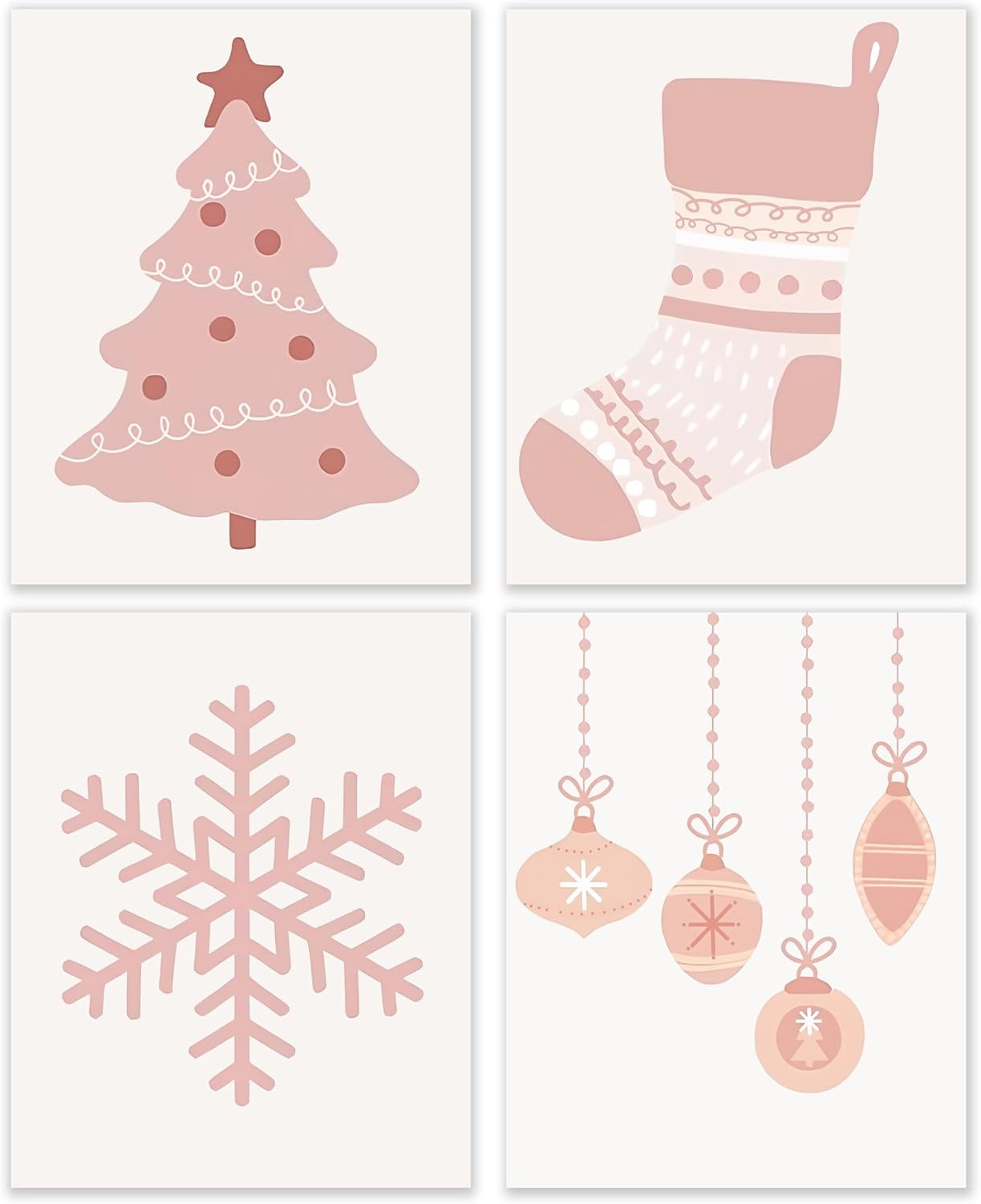 Pink Christmas Wall Decor, Boho Pink Christmas Nursery Posters Wall Art ...