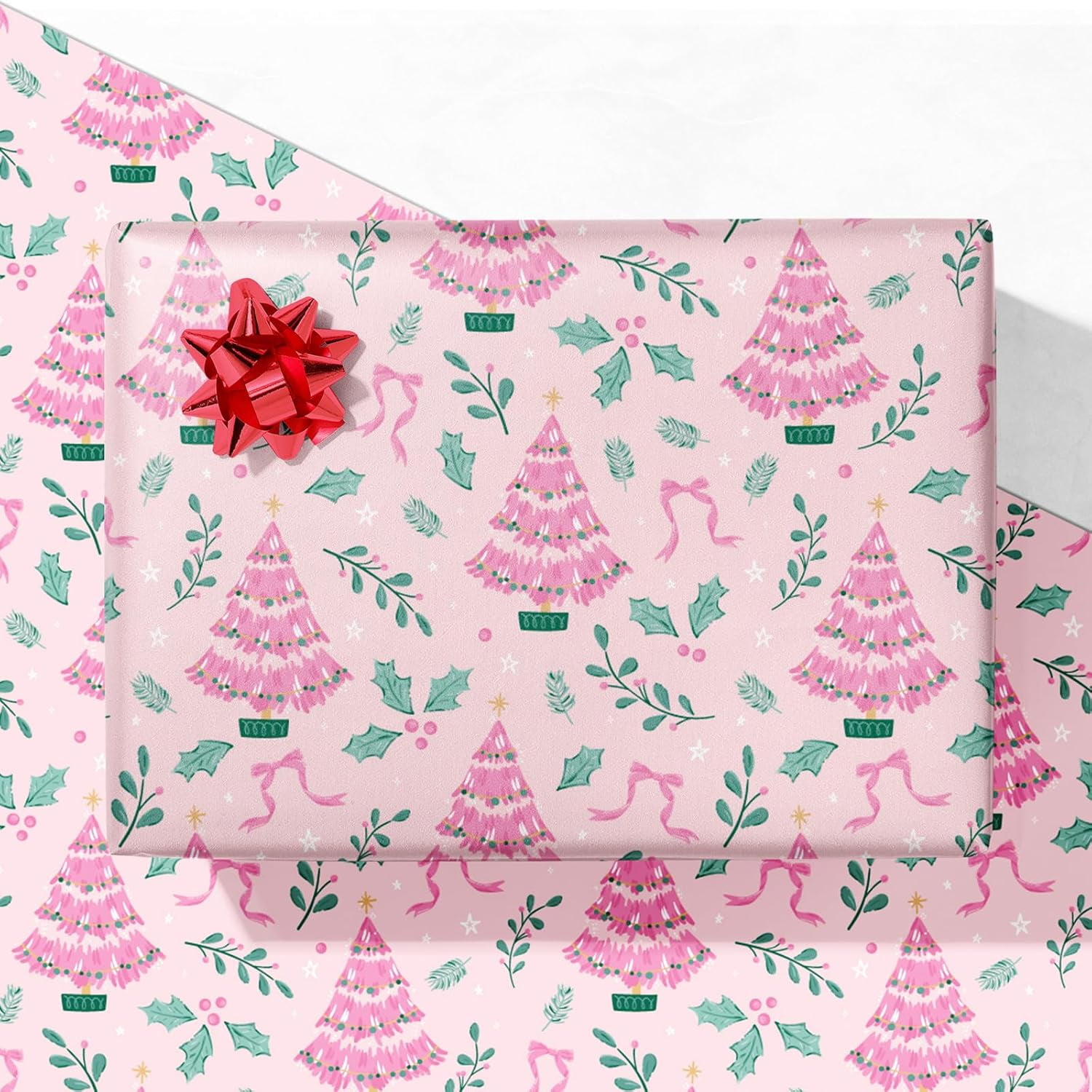 Pink Christmas Wrapping Paper for Girls Women Kids - Holiday Gift Wrap ...