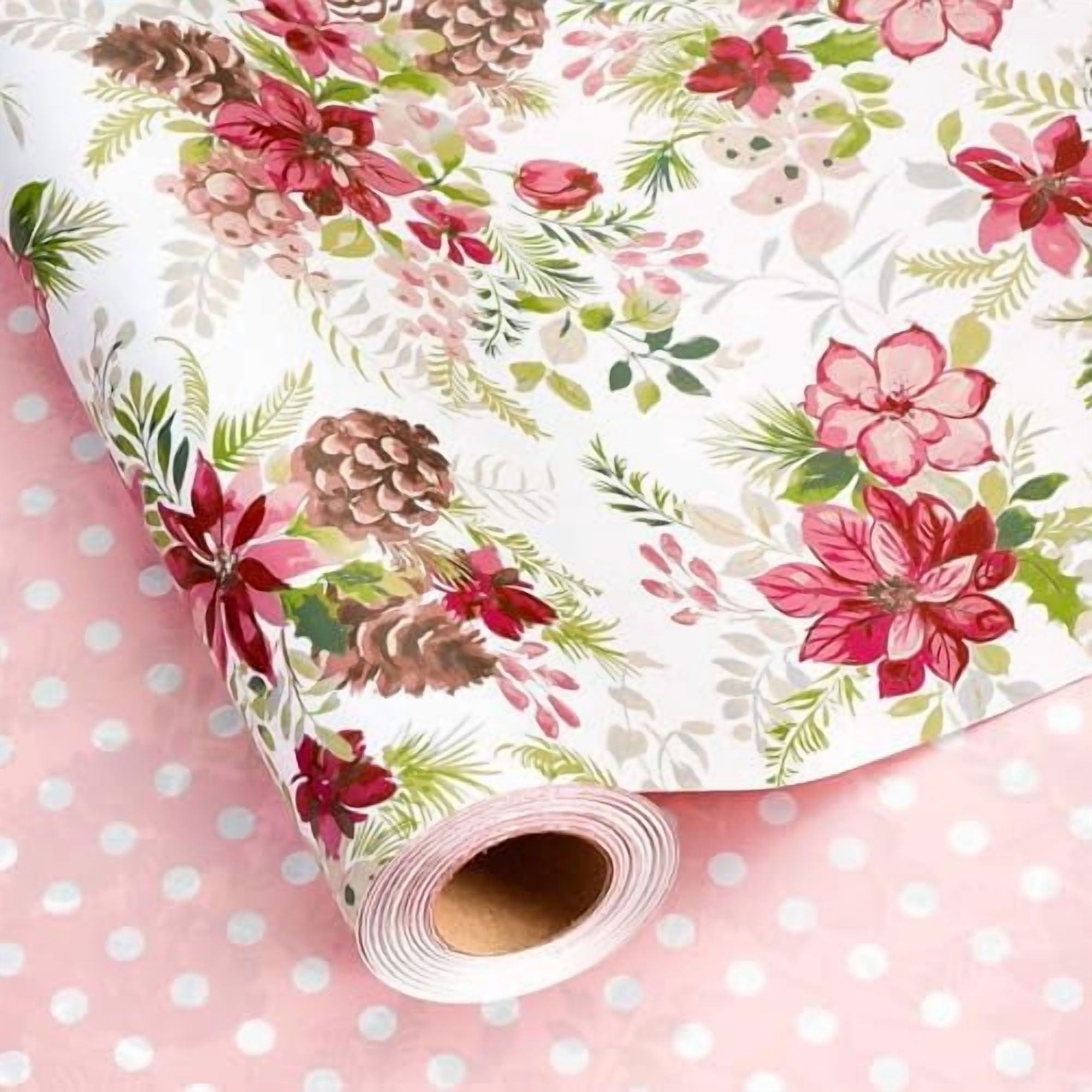 Pink Christmas Wrapping Paper Roll - Mini Roll - 17 In X 33 Ft (46.5 ...