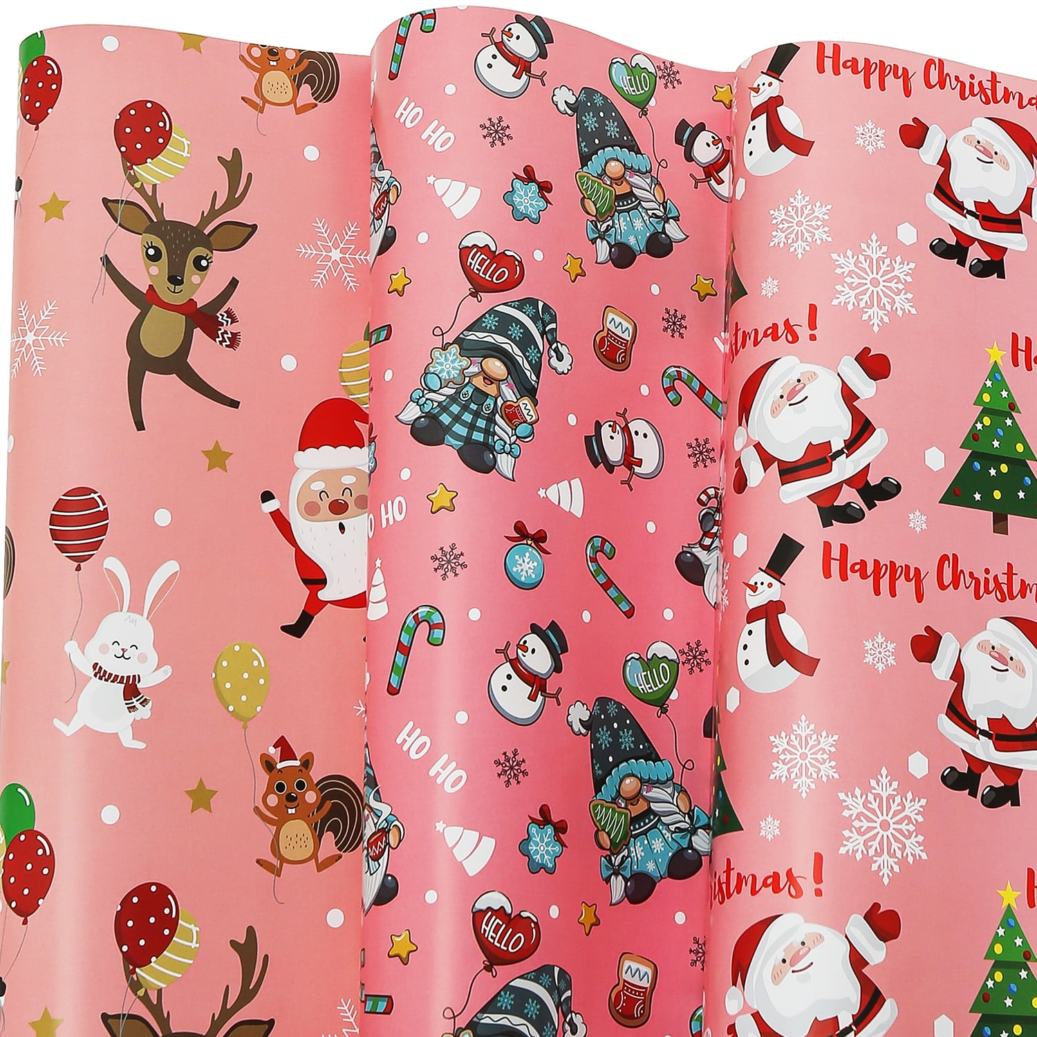 Pink Christmas Wrapping Paper for Girls Kids - 6 Large Sheets Pink Xmas ...