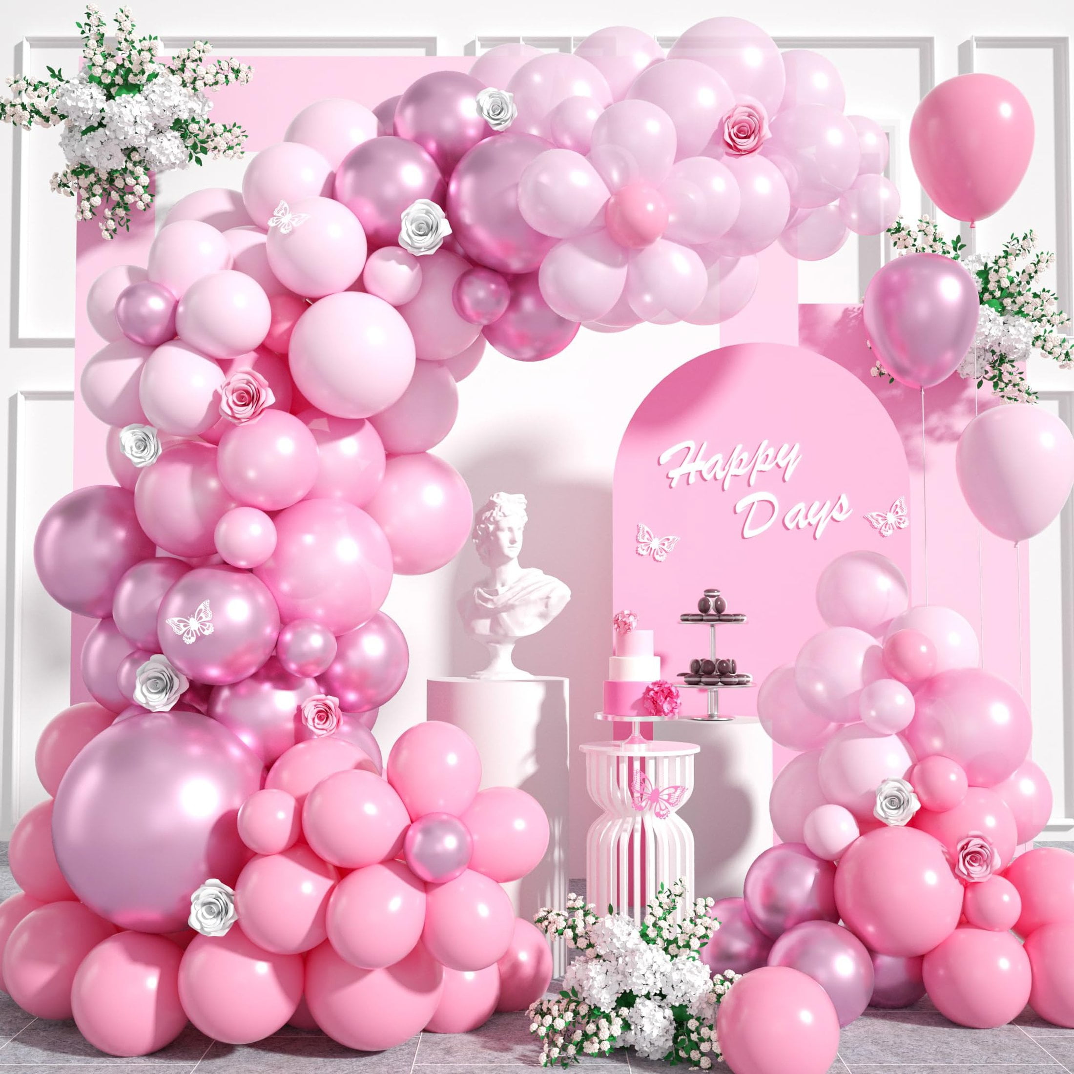 Pink Chroma Balloon Arch Kit - 106 Pack Metallic Chrome & Macaron Pink ...