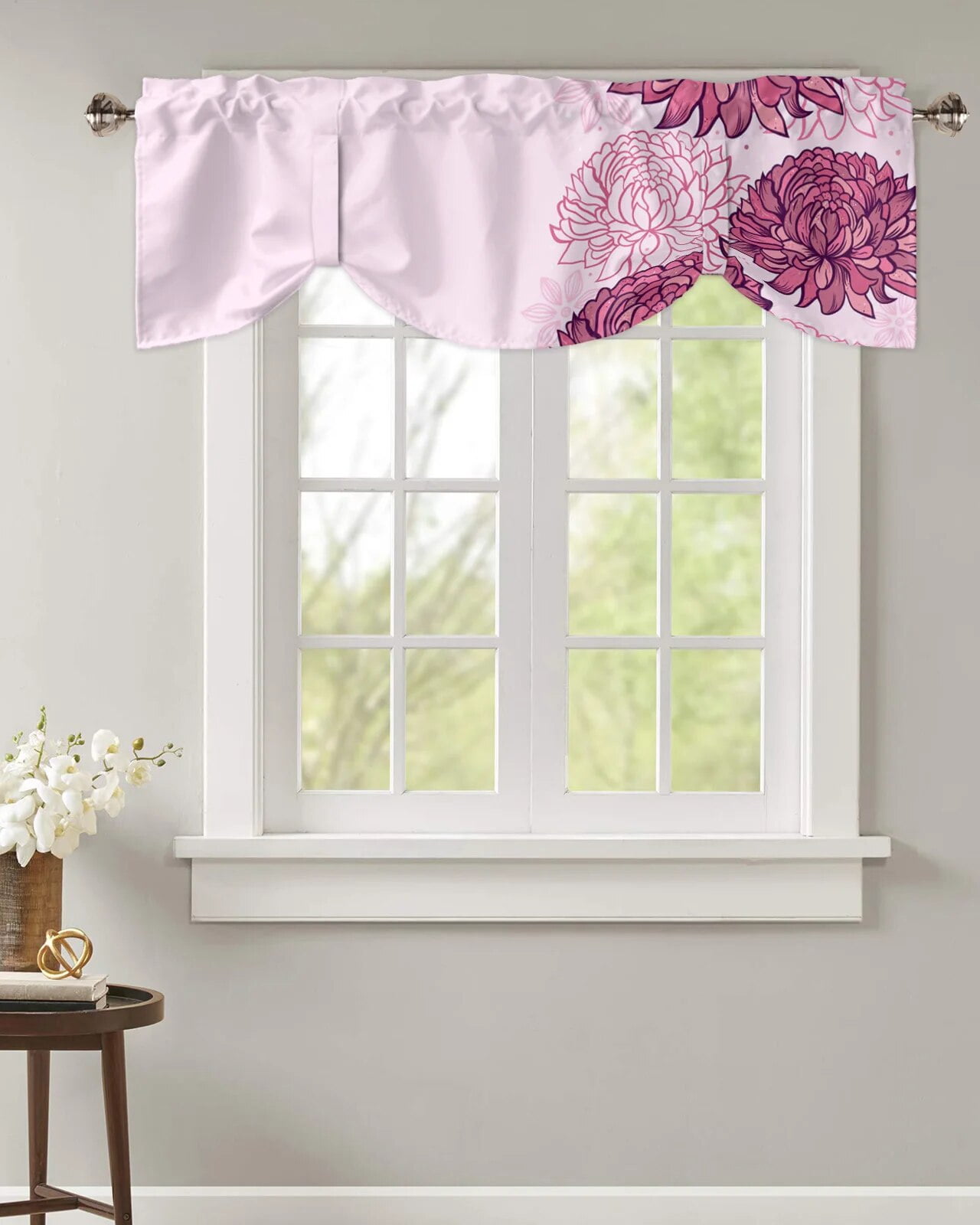 Pink Chrysanthemum Flower Texture Window Valance Curtain Kitchen Cafe ...