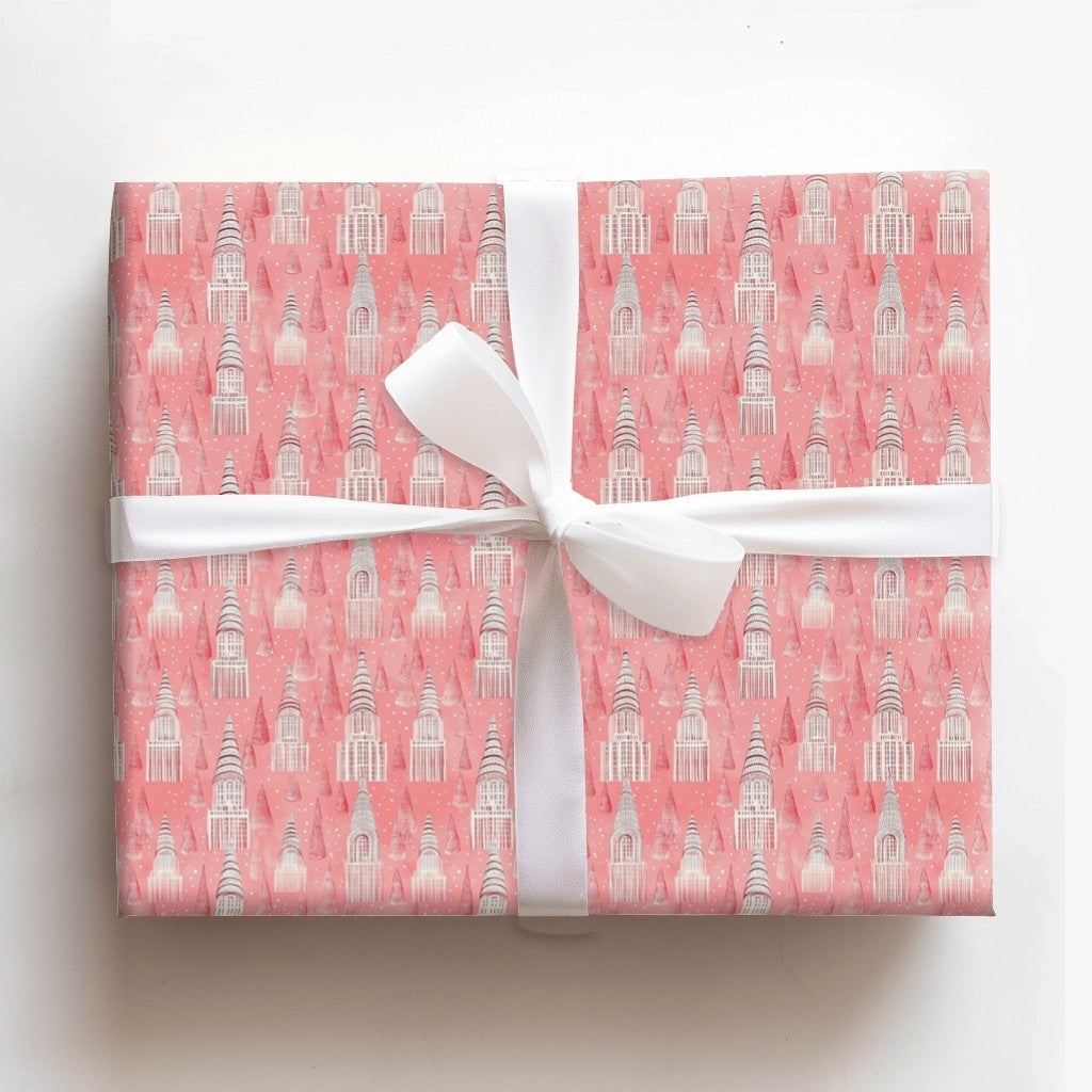 Pink Chrysler Building Snowy New York City Christmas Gift Wrapping ...