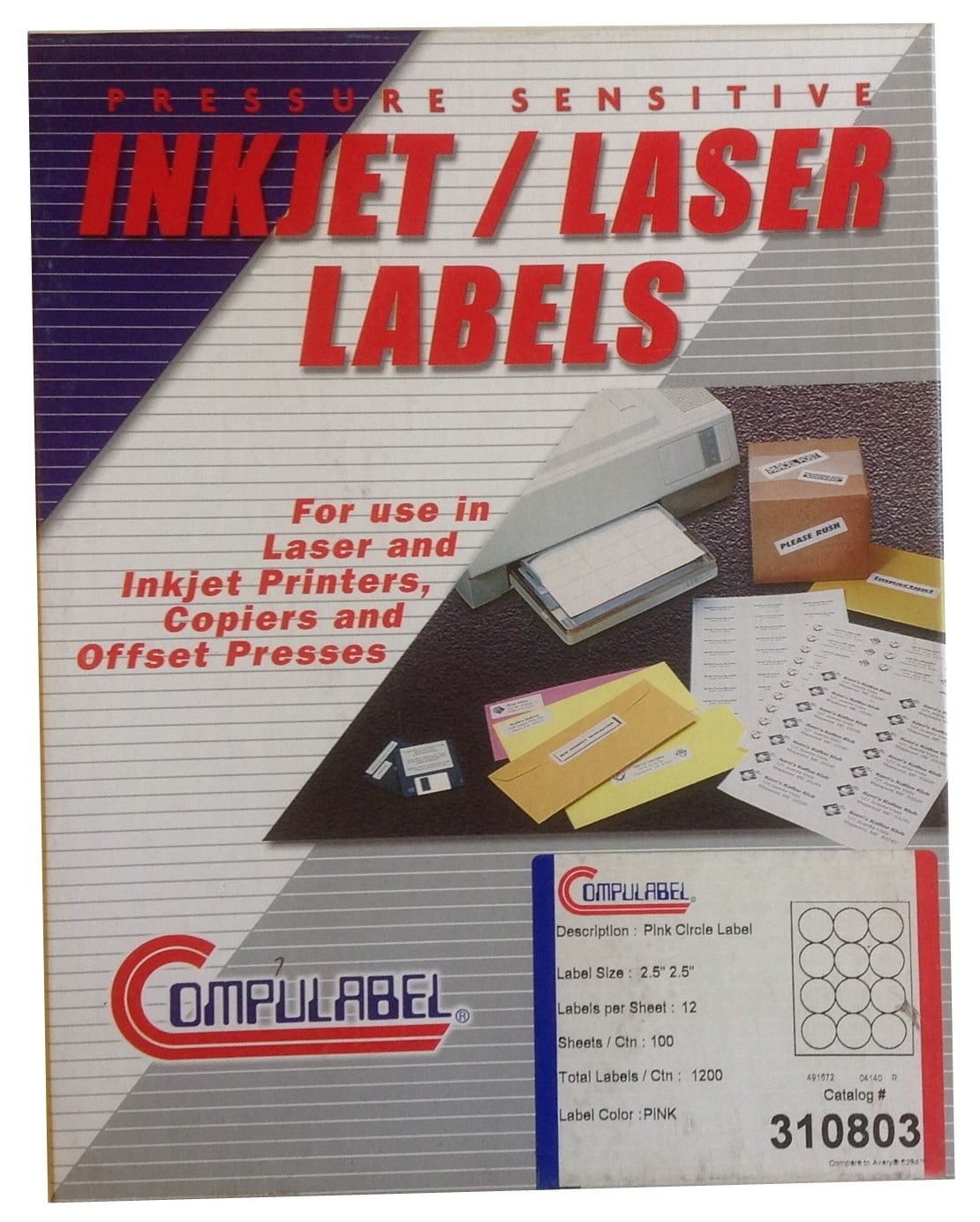 Pink Circle Labels, 2.5" Diameter Circles, 12-UP on 8.5" x 11" Sheet ...