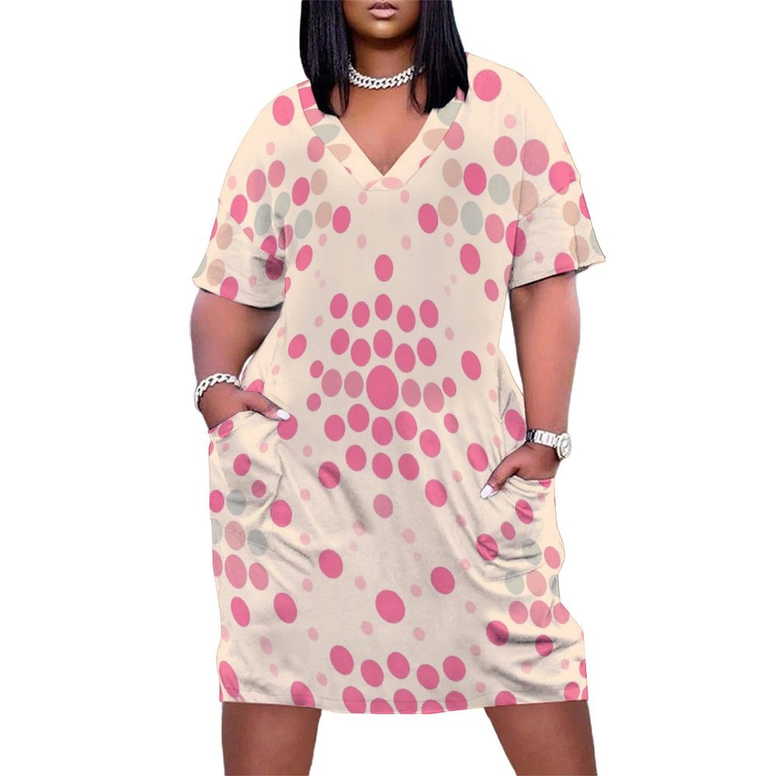 Pink Circle Pattern Dress Loose Pocket Dress Women Clothing 2025 New Arrivals Elegant Chic Women ...