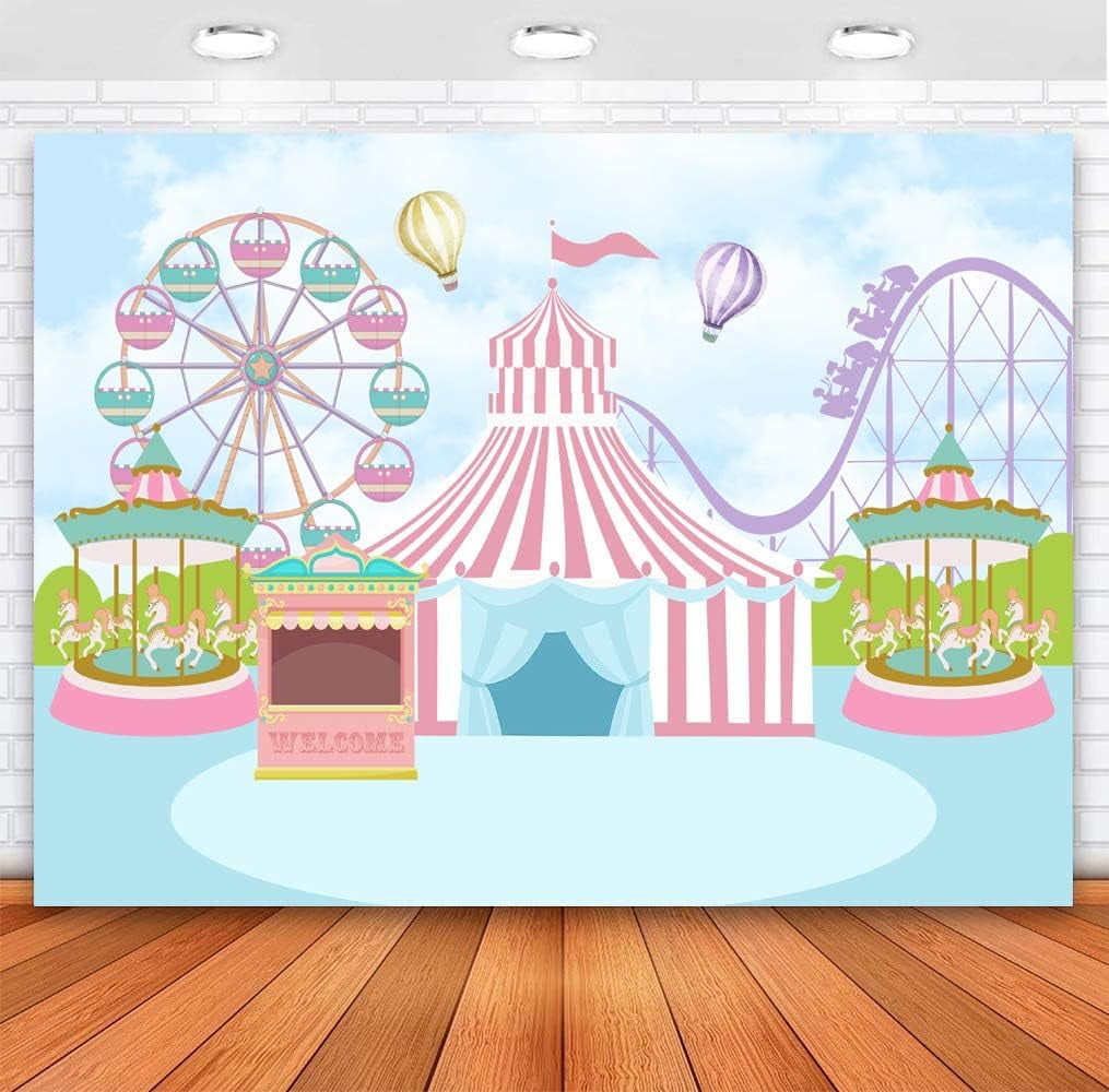 Pink Circus Tent Birthday Backdrop Pastel Blue Carnival Carousel ...