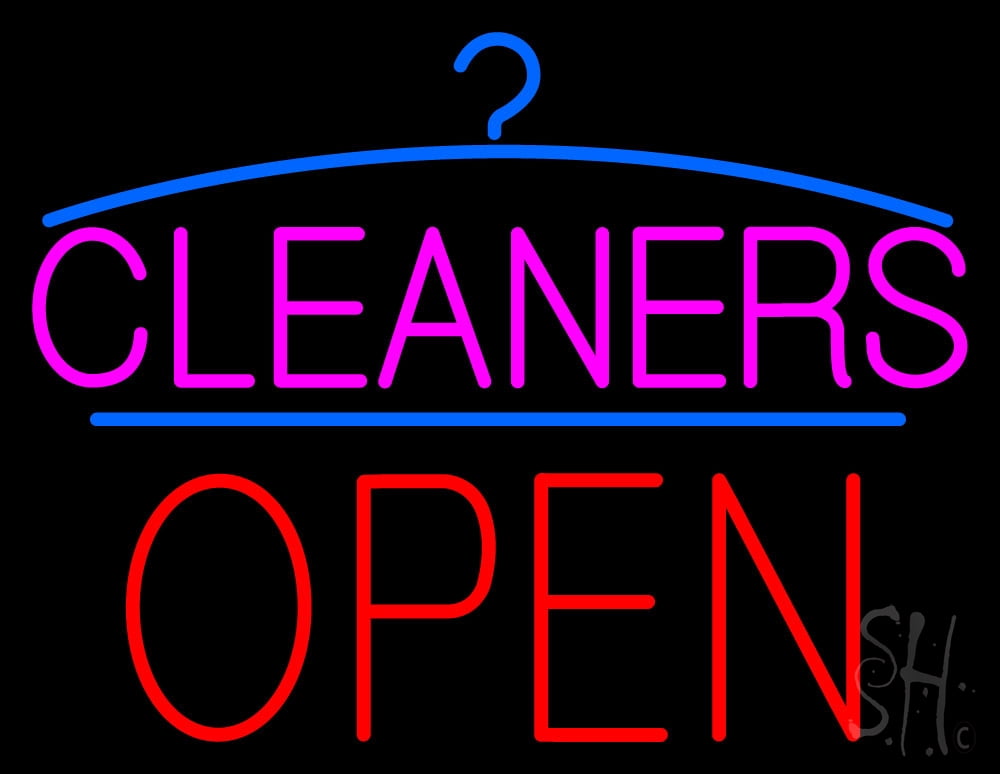 Pink Cleaners Block Red Open Logo LED Neon Sign 24" Tall x 31" Wide ...