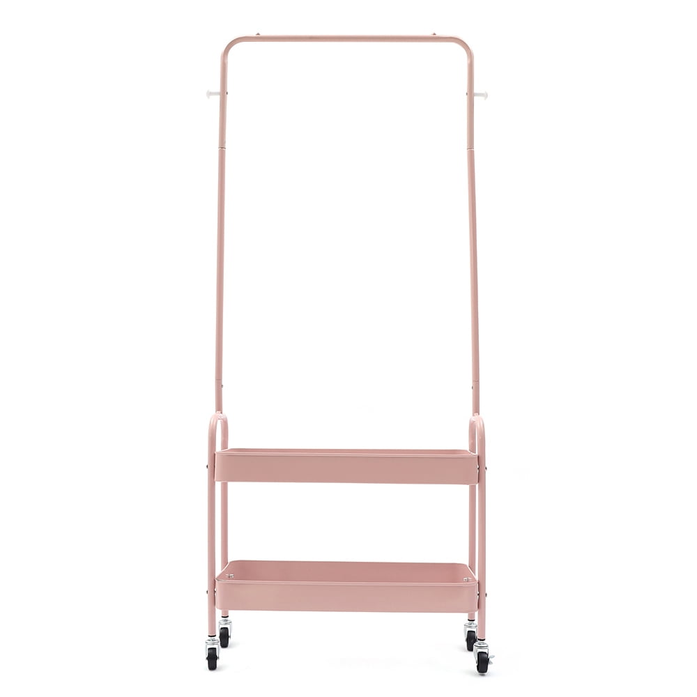 Pink Clothing Rack Lockable Clothing Rack With 2 Baskets Movable ...