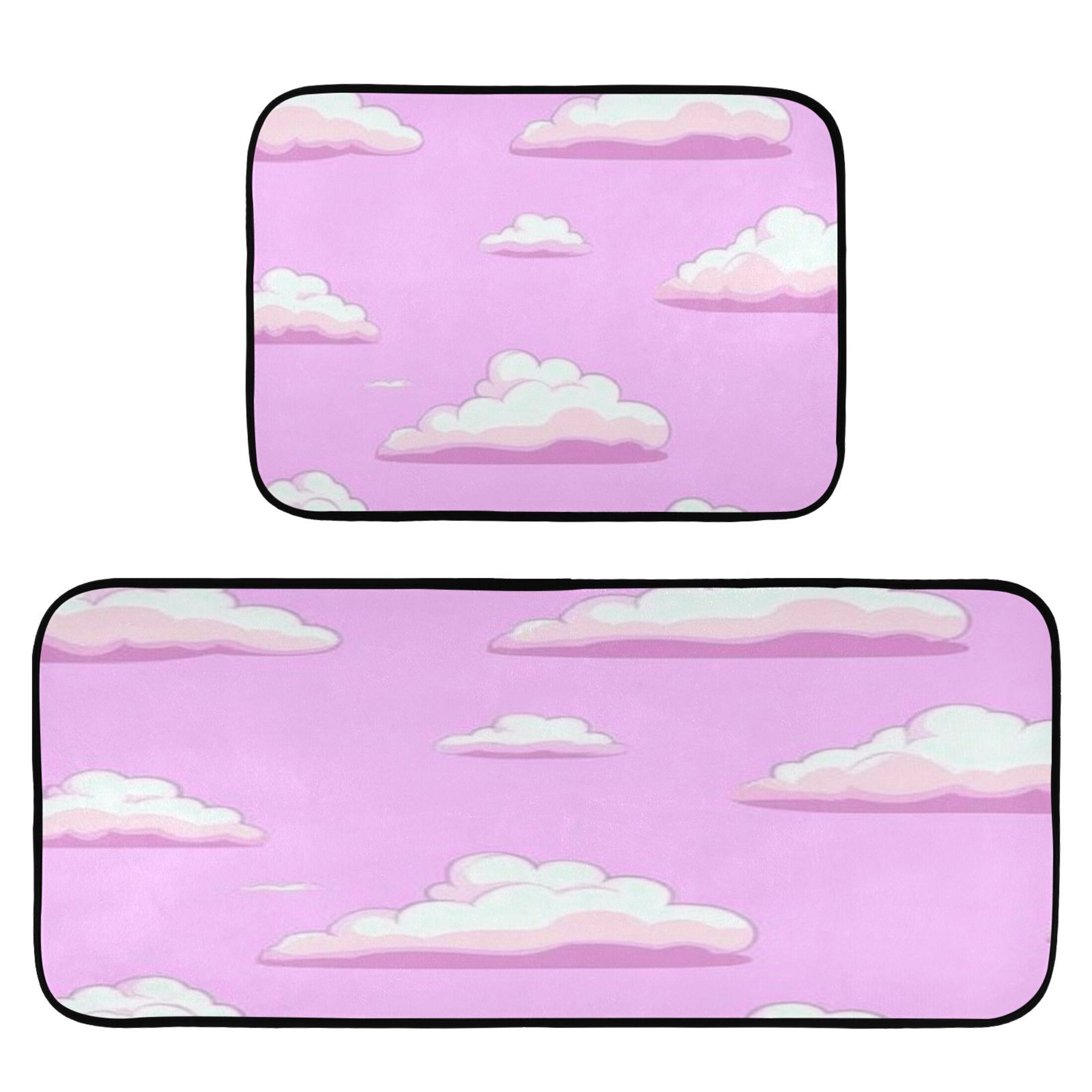 Pink Clouds 2-Piece Kitchen Carpet Mat Set, Non-Slip Memory Foam, Soft ...