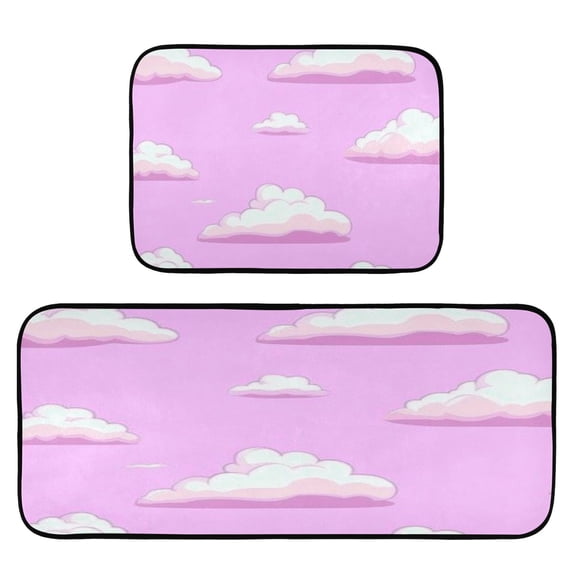 Pink Clouds 2-Piece Kitchen Carpet Mat Set, Non-Slip Memory Foam, Soft ...