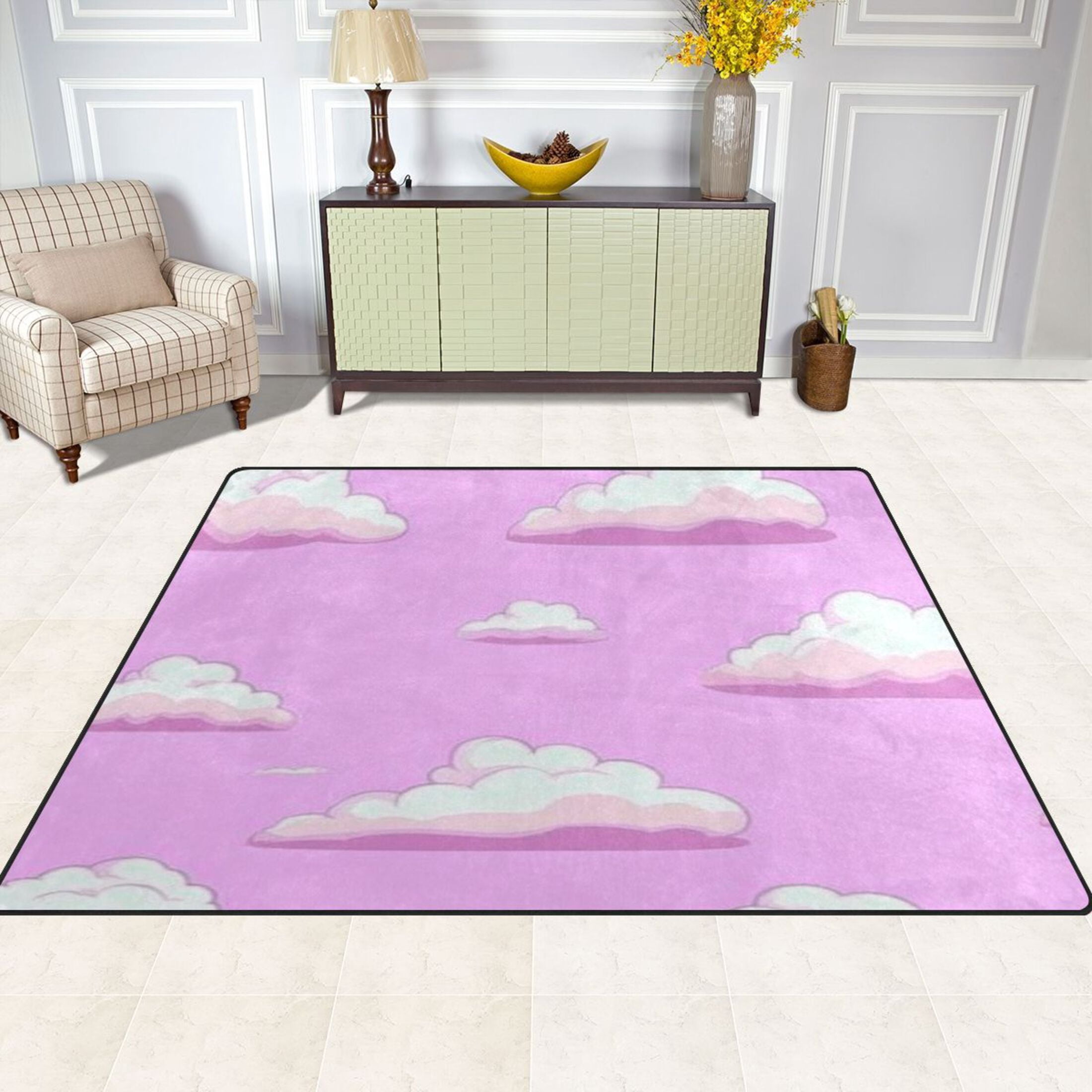 Pink Clouds 80''x58'' Extra Large Plush Memory Foam Rug, Soft ...