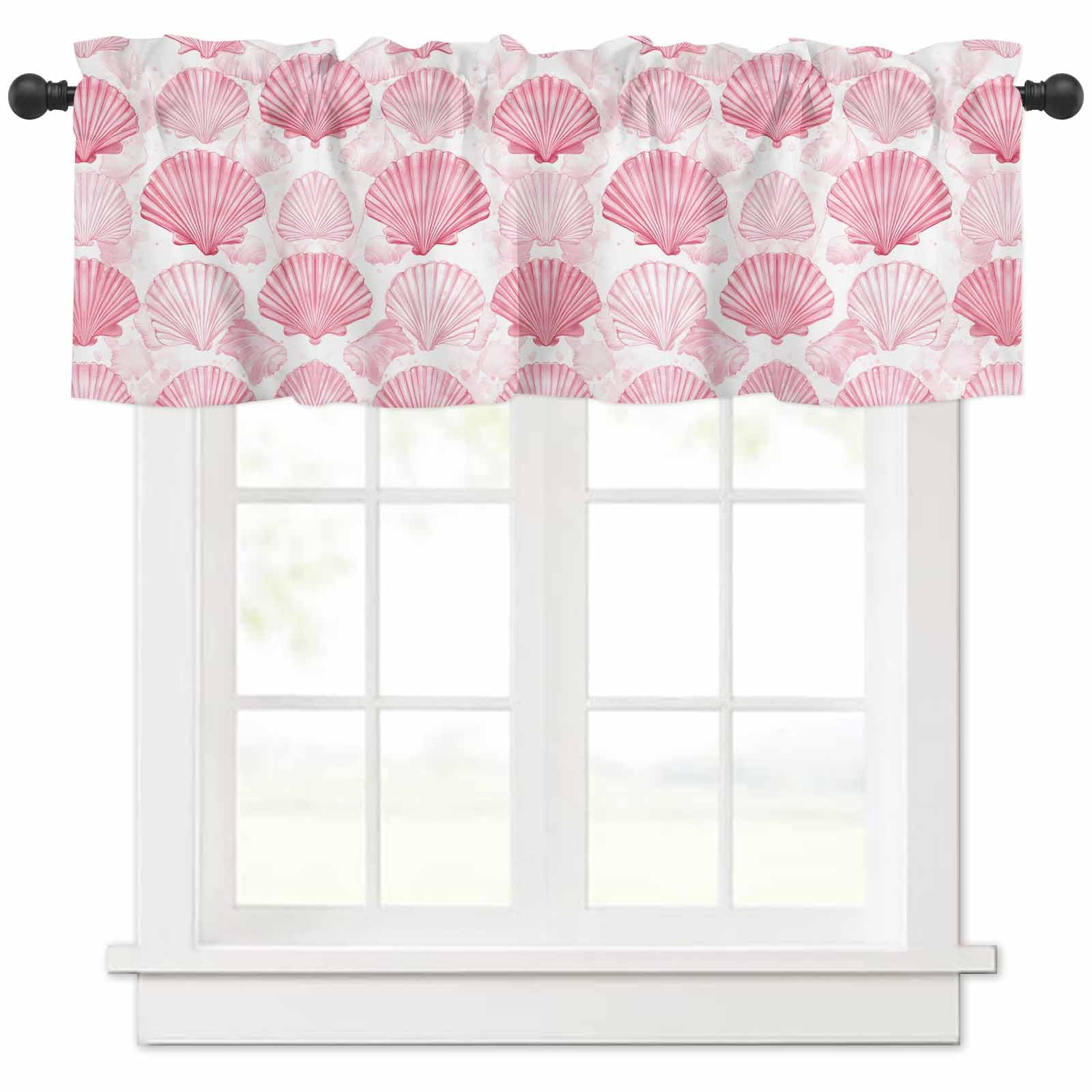 Pink Coastal Shell Valances for Windows Farmhouse Kitchen Curtains ...