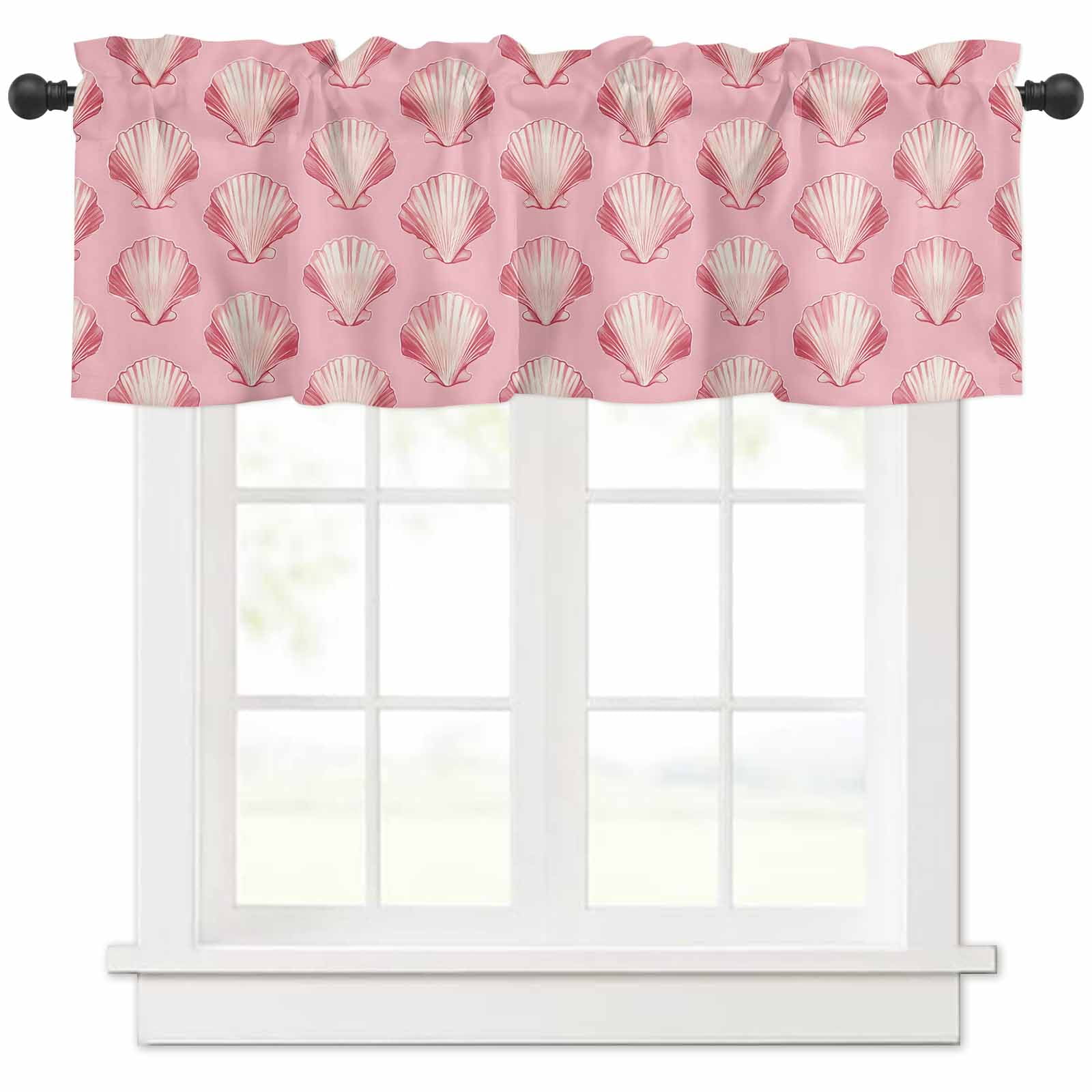 Pink Coastal Shell Valances for Windows Farmhouse Kitchen Curtains ...