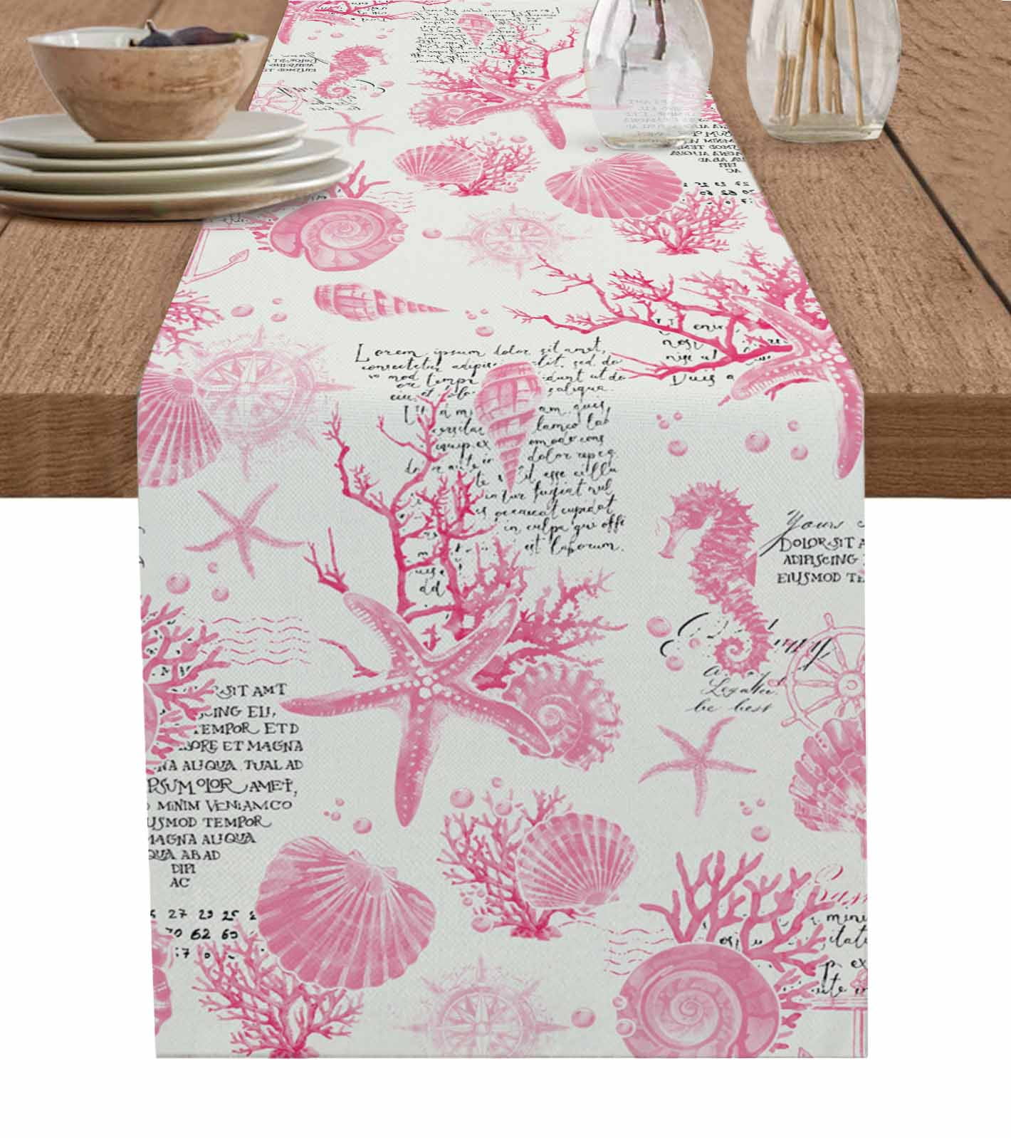 Pink Coastal Starfish Table Runner 36 Inches, Nautical Rudder Ocean ...
