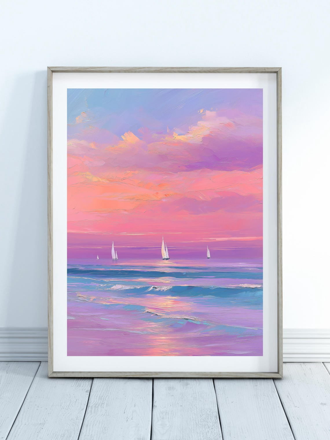 Pink Coastal Sunset At The Beach Poster - Pastel Ocean Poster ...