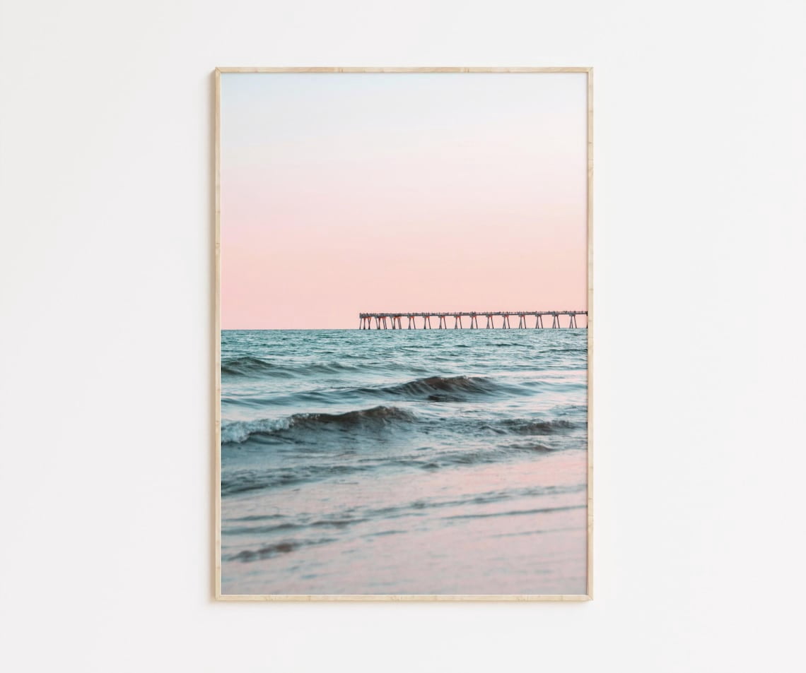 Pink Coastal Sunset Sea Poster Pastel Beach Photography California ...