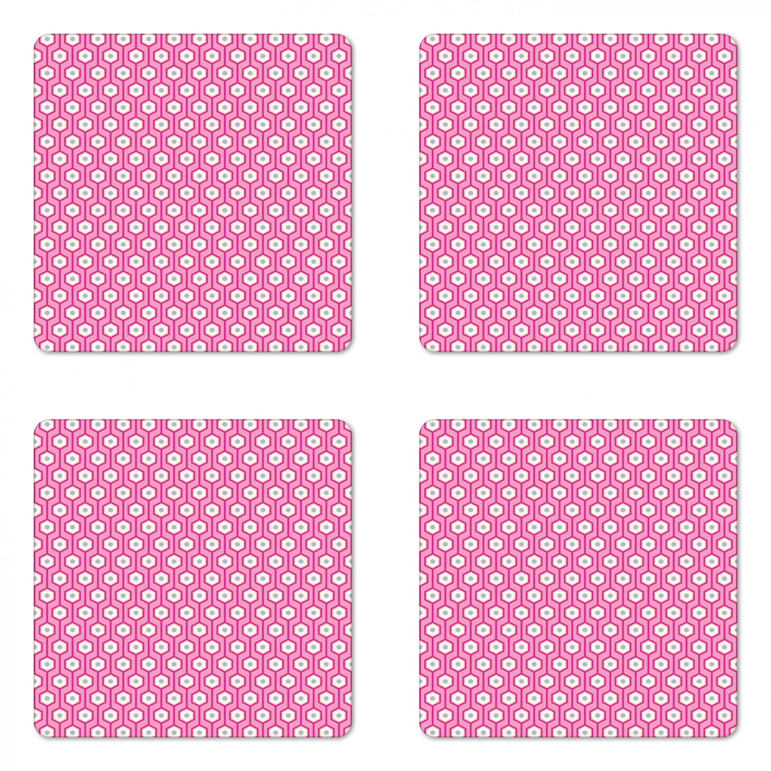 Pink Coaster Set of 4, Vertical Hexagonal Shapes with Dots Inside Tied ...