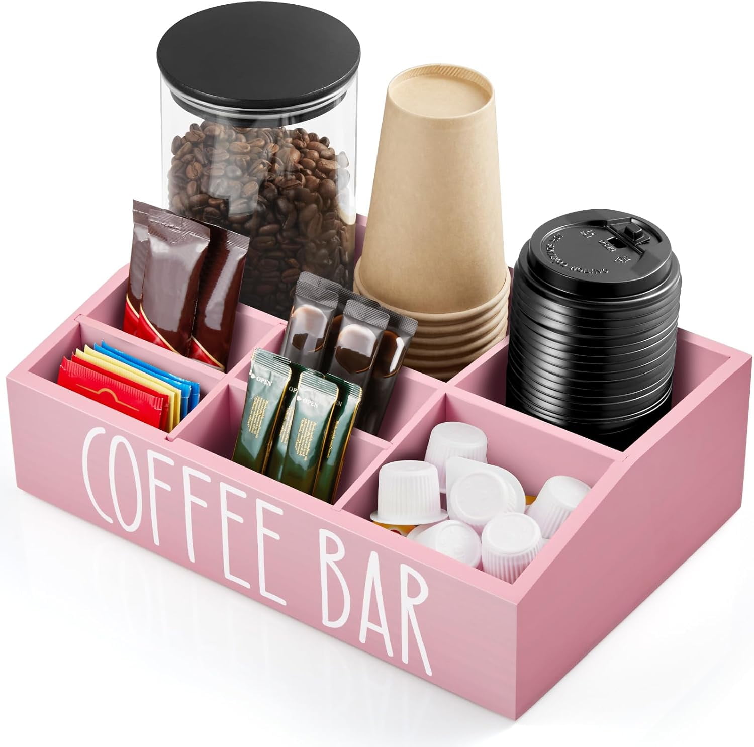 Pink Coffee Station Organizer for - 7 Compartments Coffee Bar ...