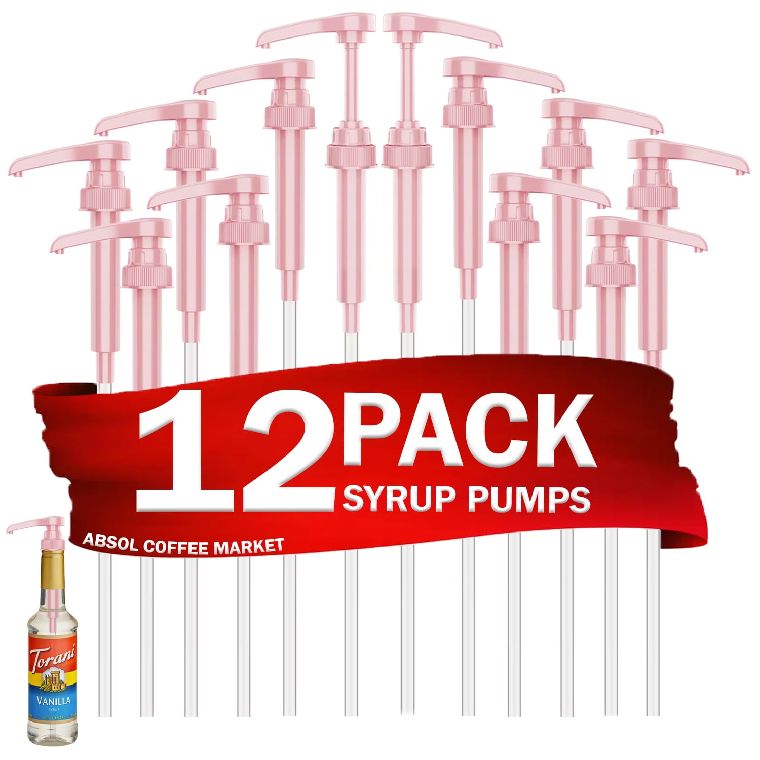 Absol Coffee Market Pink Coffee Syrup Pump, 12 Pack, for 750ml Bottles ...
