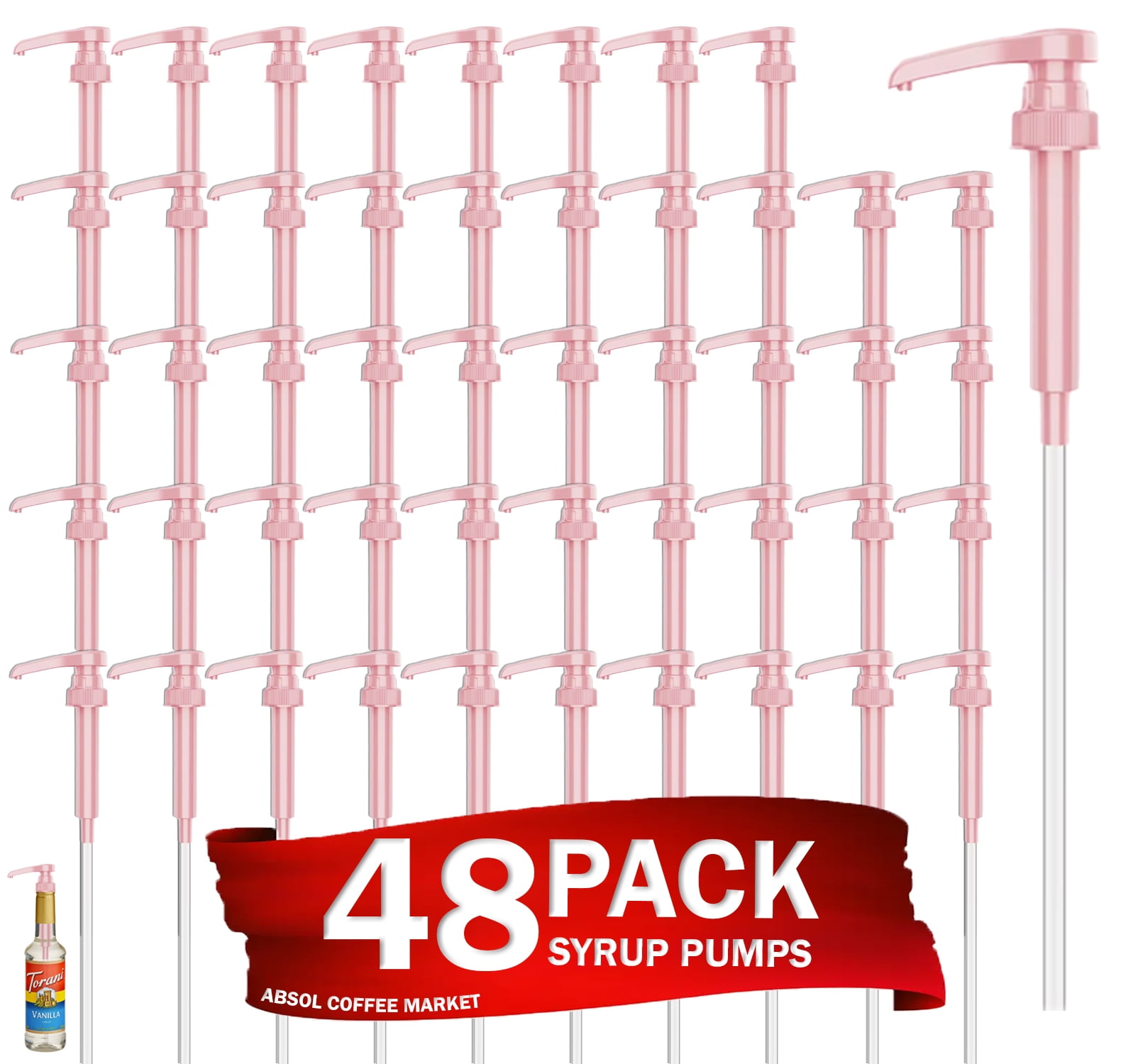 Pink Coffee Syrup Pump, 48 Pack, for 750ml/25.4 oz Syrup Bottle, Pink ...