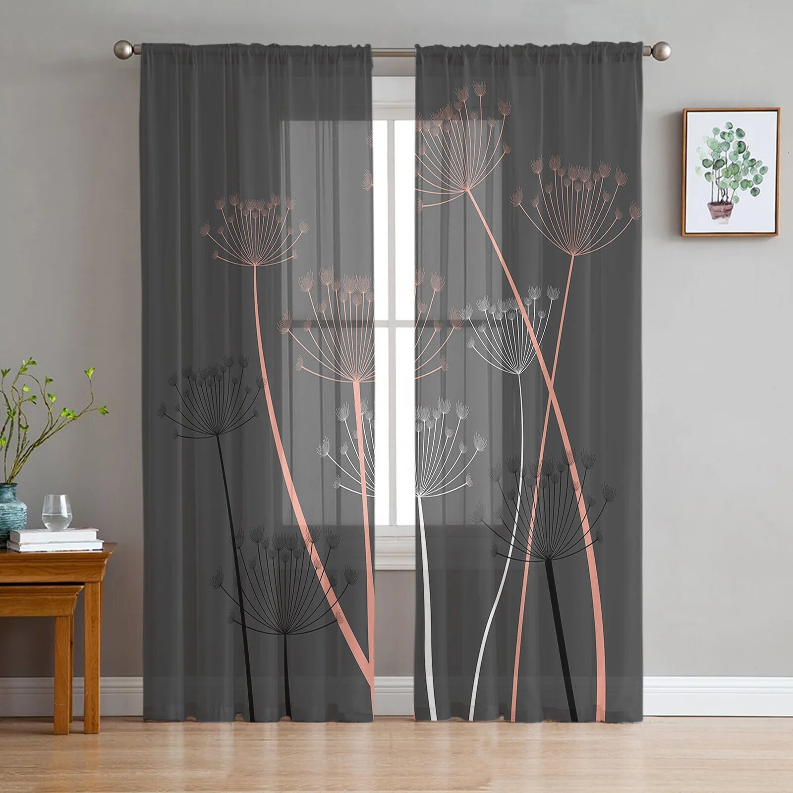 Pink Color Dandelion Voile Curtains for Bedroom Tulle Window Curtain ...
