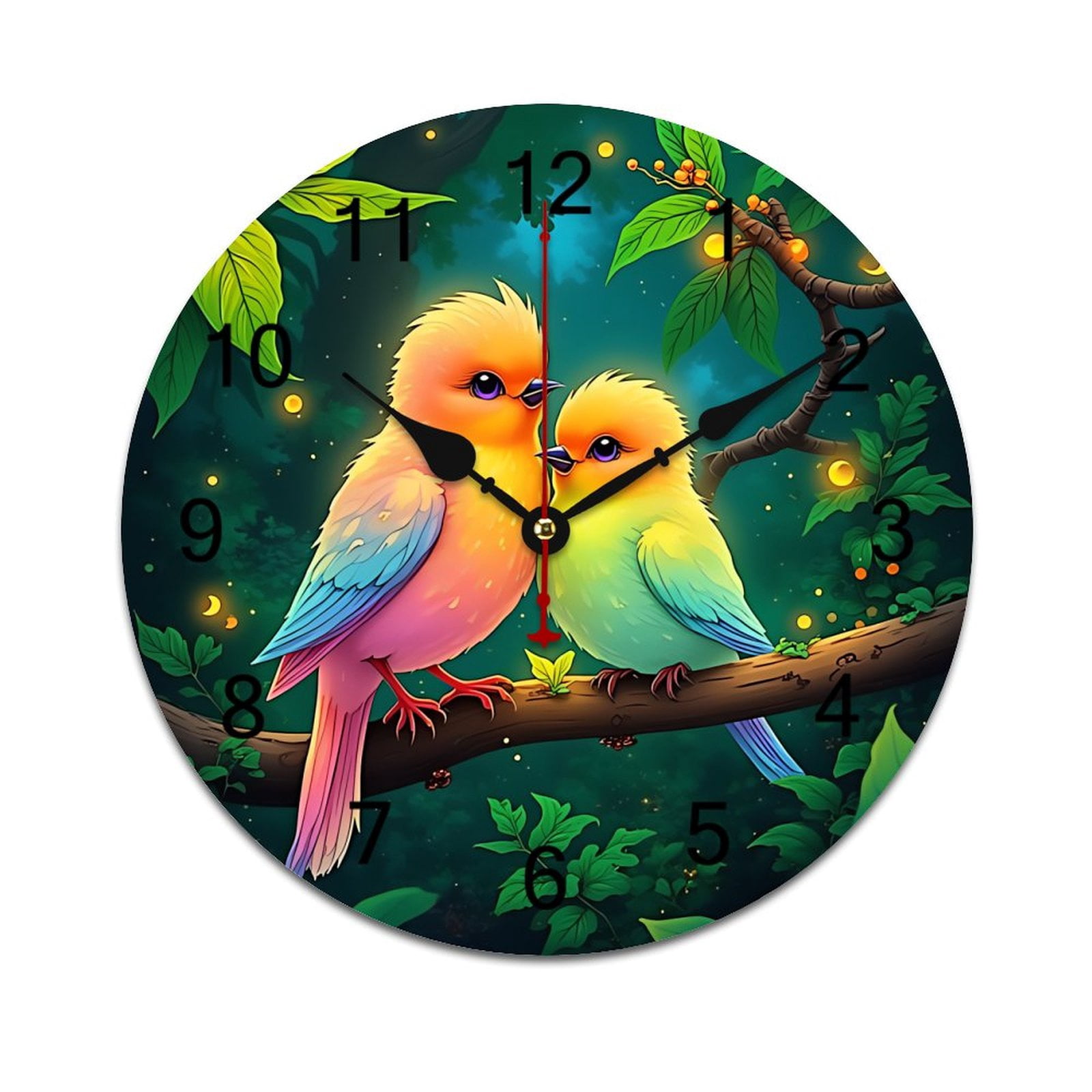 Pink Colorful Birds Flower Word Saying Big Wall Clock Home Decor Art ...