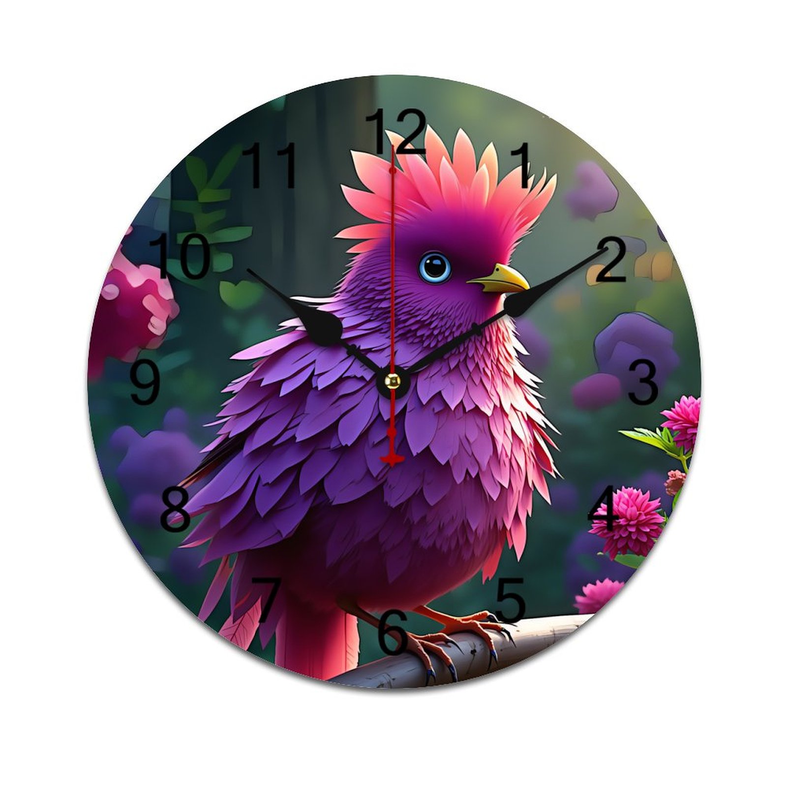 Pink Colorful Birds Flower Word Saying Big Wall Clock Home Decor Art ...