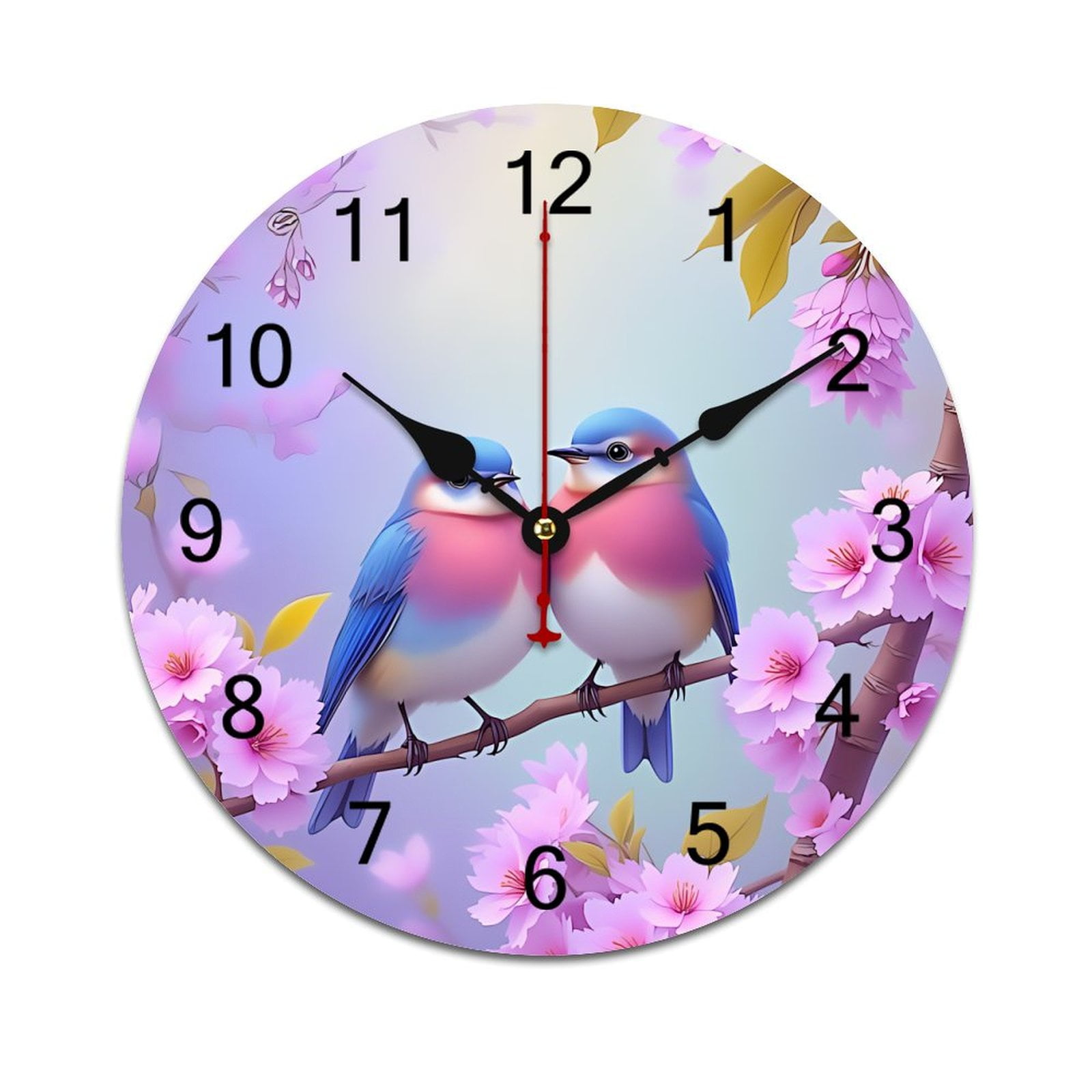 Pink Colorful Birds Flower Word Saying Big Wall Clock Home Decor Art ...