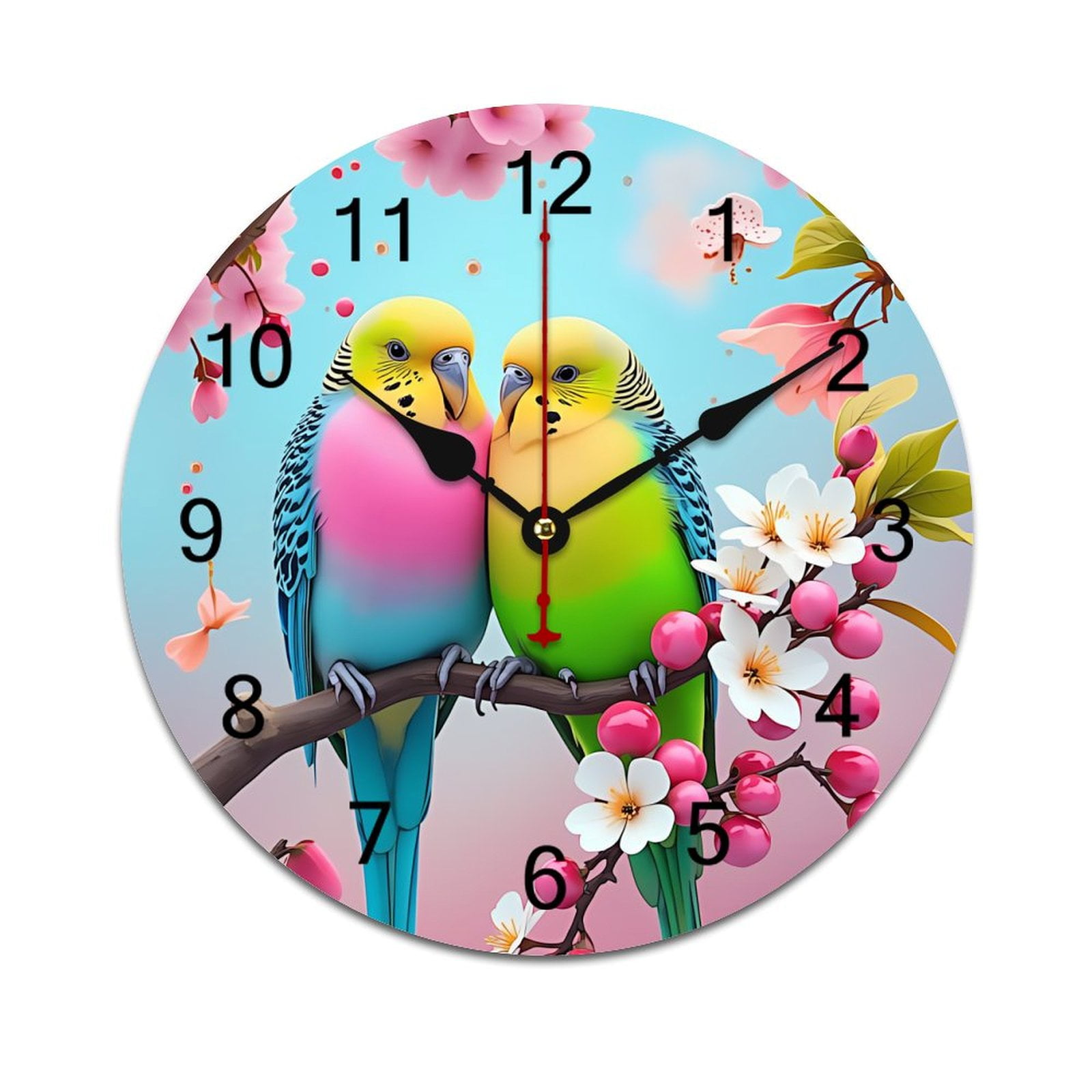 Pink Colorful Birds Flower Word Saying Big Wall Clock Home Decor Art ...