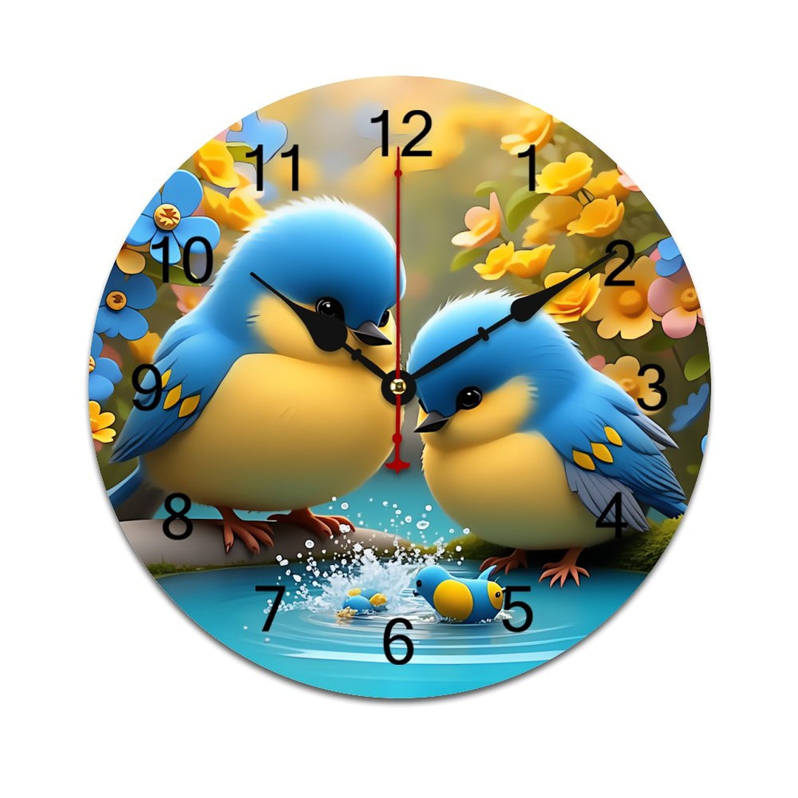 Pink Colorful Birds Flower Word Saying Big Wall Clock Home Decor Art ...
