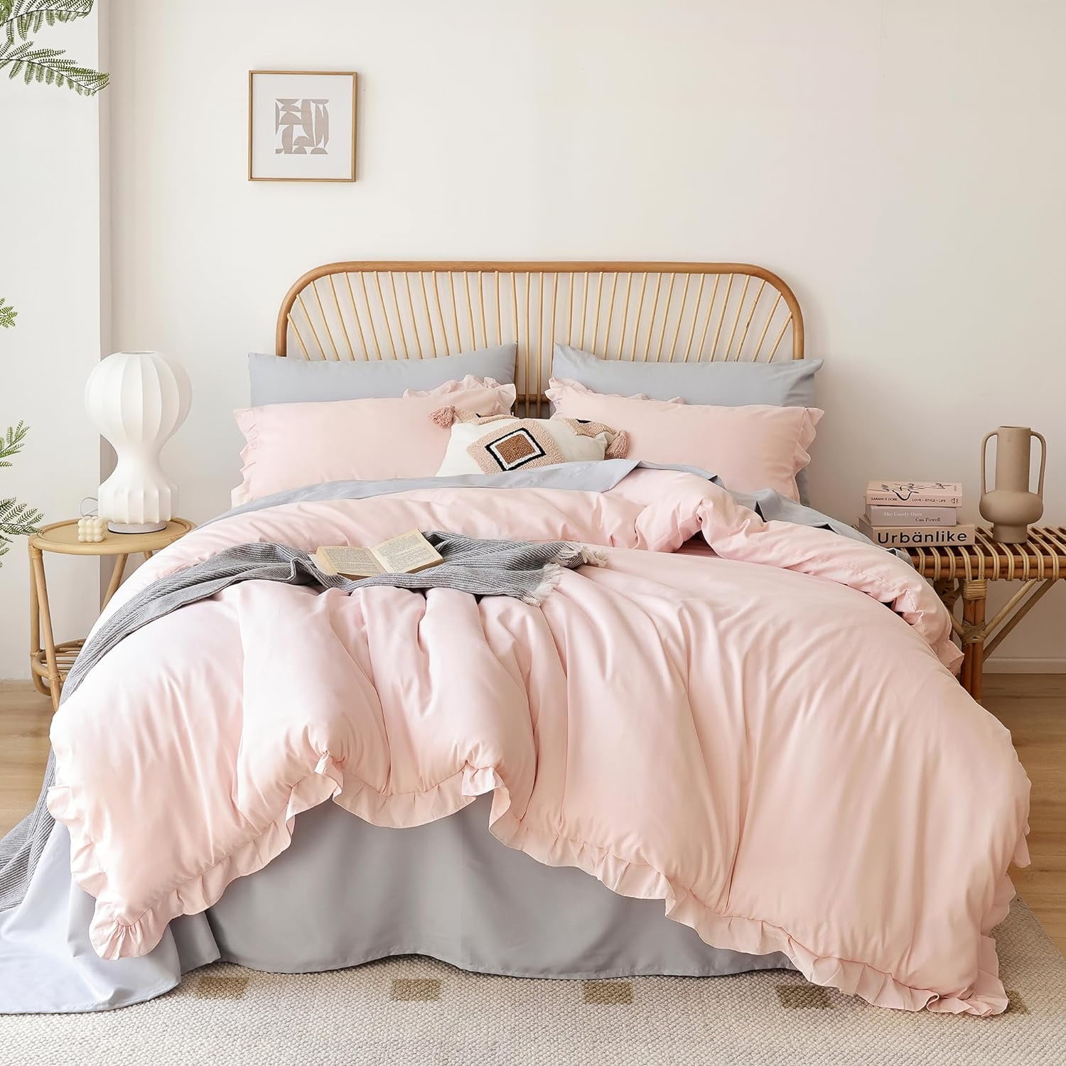 Pink Comforter Set Queen 3PCS（1 Ruffled Blush Comforter Set and 2 ...