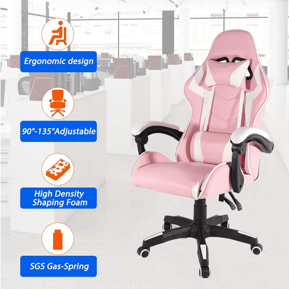 Pink Computer Gaming Chair Leather High-back Recliner Office Desk ...