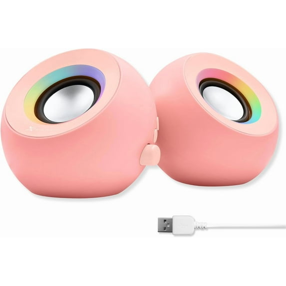 Pink Computer Speakers for Desktop PC with RGB Lighting, Bluetooth, USB ...
