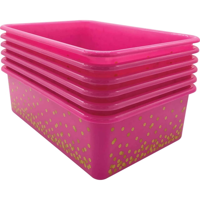Pink Confetti Large Plastic Storage Bins - 6 Pack - Walmart.com
