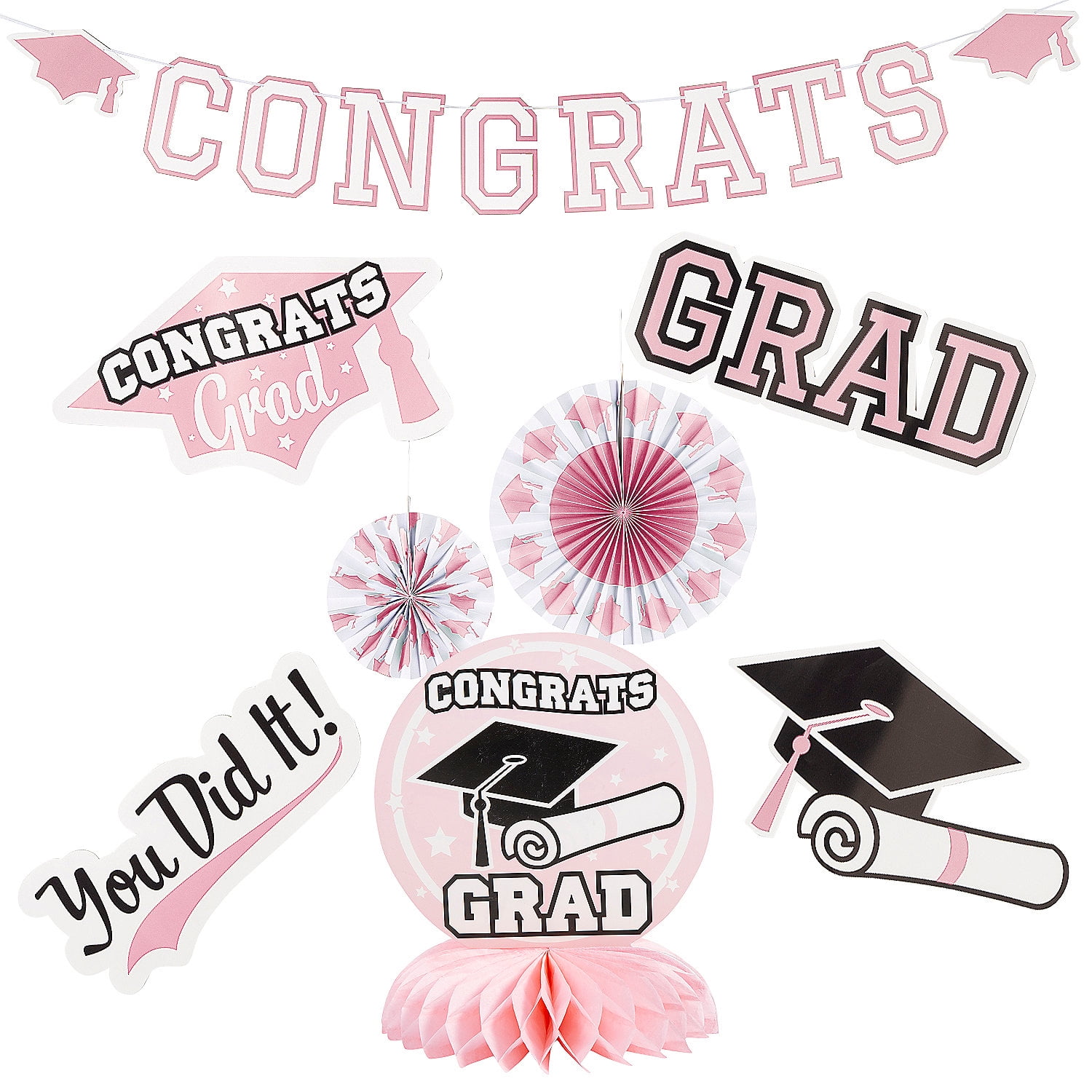 Pink Congrats Grad Graduation Party Room Decorating Kit - 11 Pieces ...