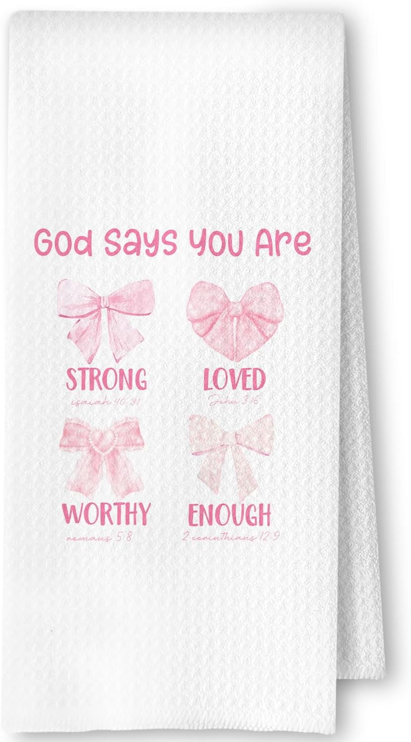 Pink Coquette Bow Christian Kitchen Towels, God Says You are ...
