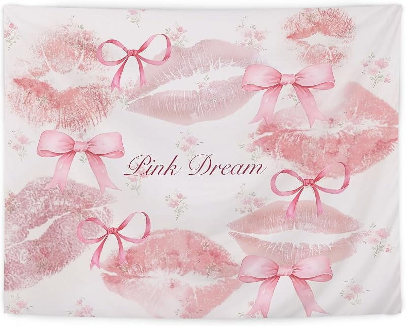 Pink Coquette Bow Lips Tapestry, Coquette Room Decor, Pink Preppy Girly ...