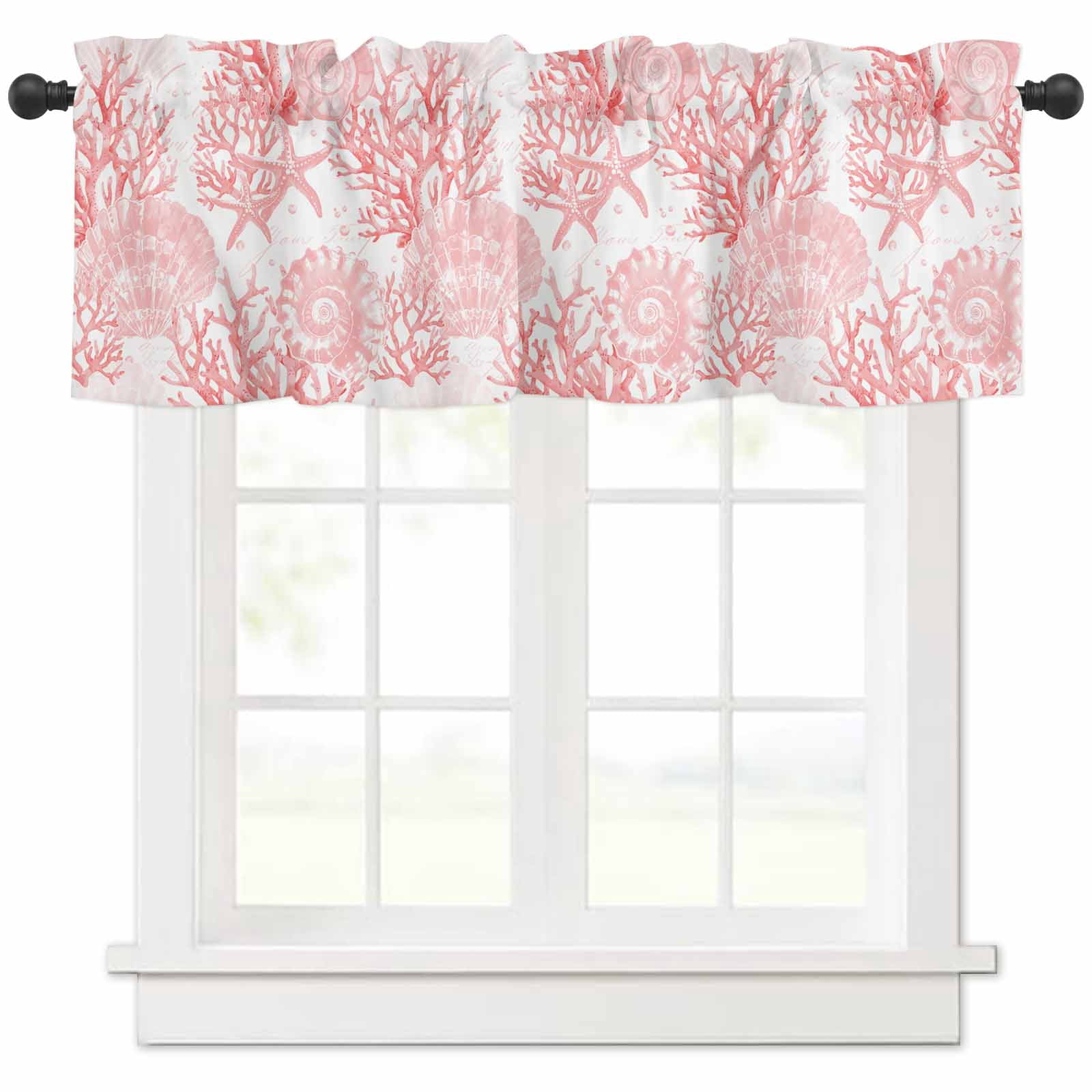 Pink Coral Valances for Windows Farmhouse Kitchen Curtains Valances Rod ...