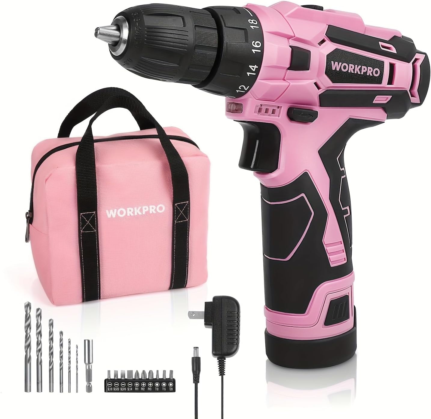 Pink Cordless Drill Driver Set, 12V Electric Screwdriver Driver Tool ...